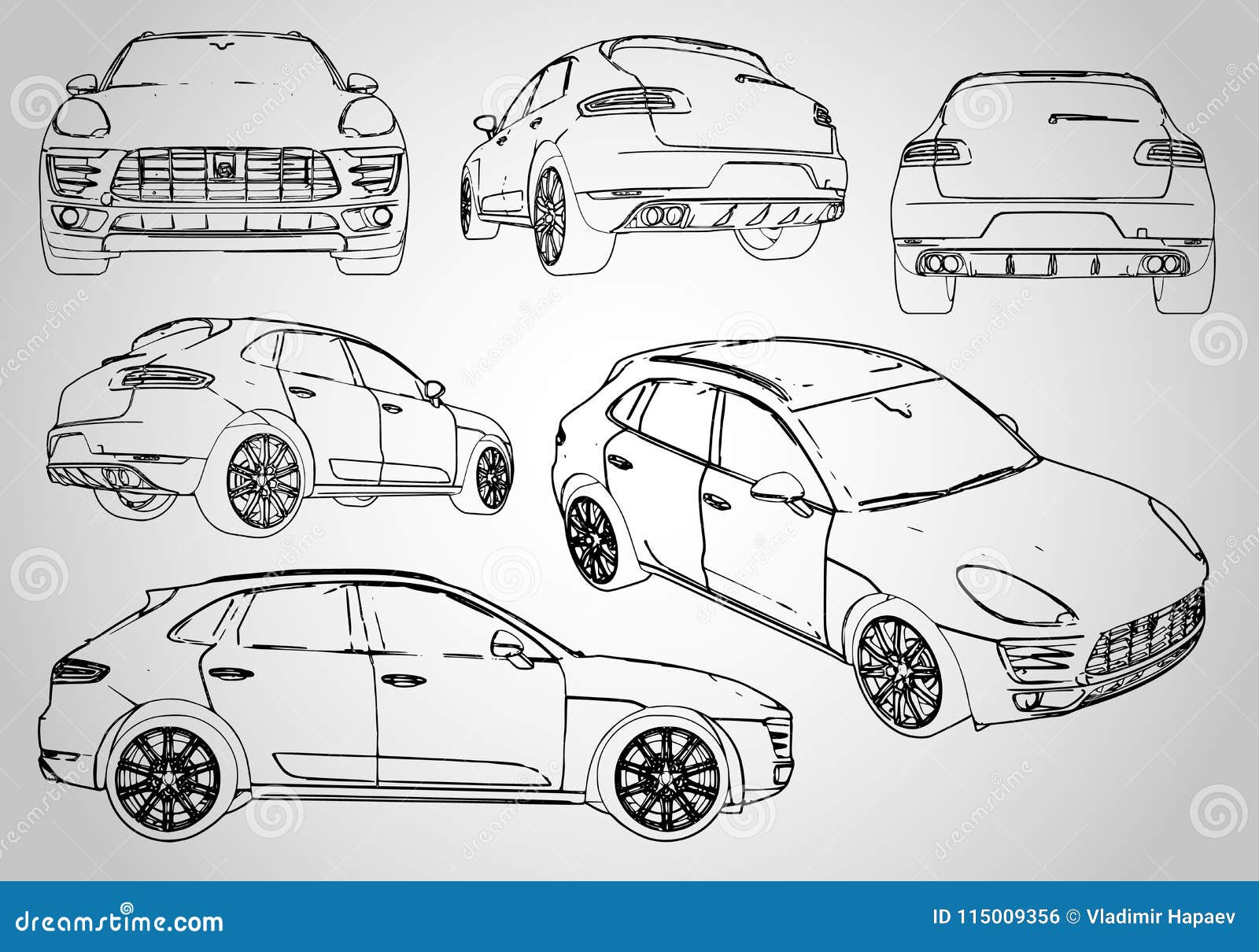 A Set of Several Outline Illustrations of an SUV. Vector Illustration ...