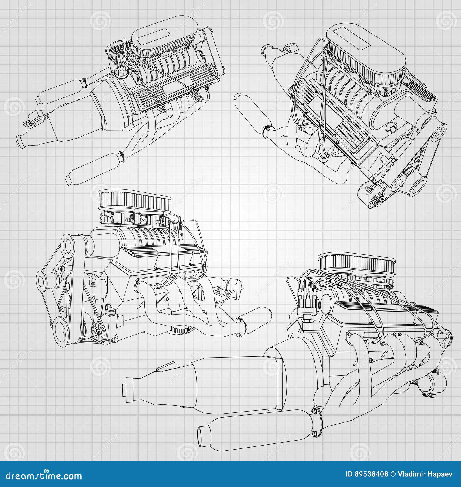 A Set of Several Types of Powerful Car Engine. the Engine is Drawn with ...