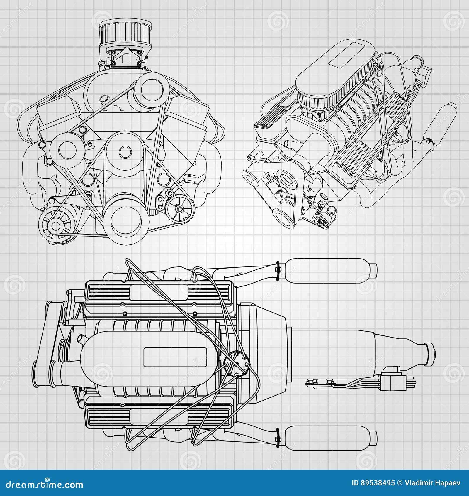 A Set of Several Types of Powerful Car Engine. the Engine is Drawn with ...