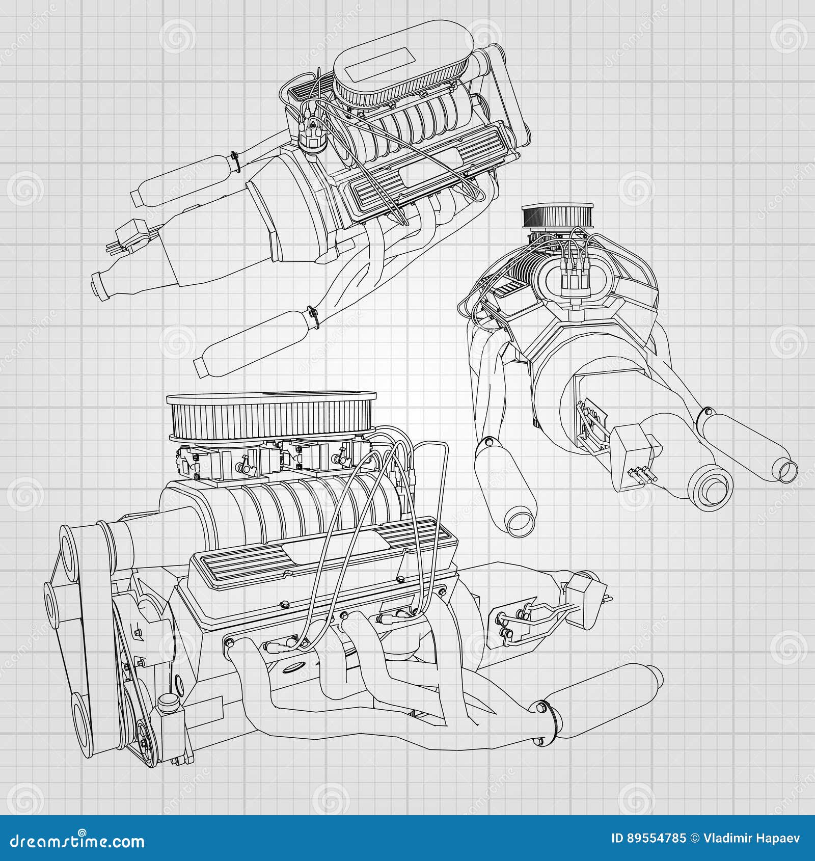 A Set of Several Types of Powerful Car Engine. the Engine is Drawn with ...
