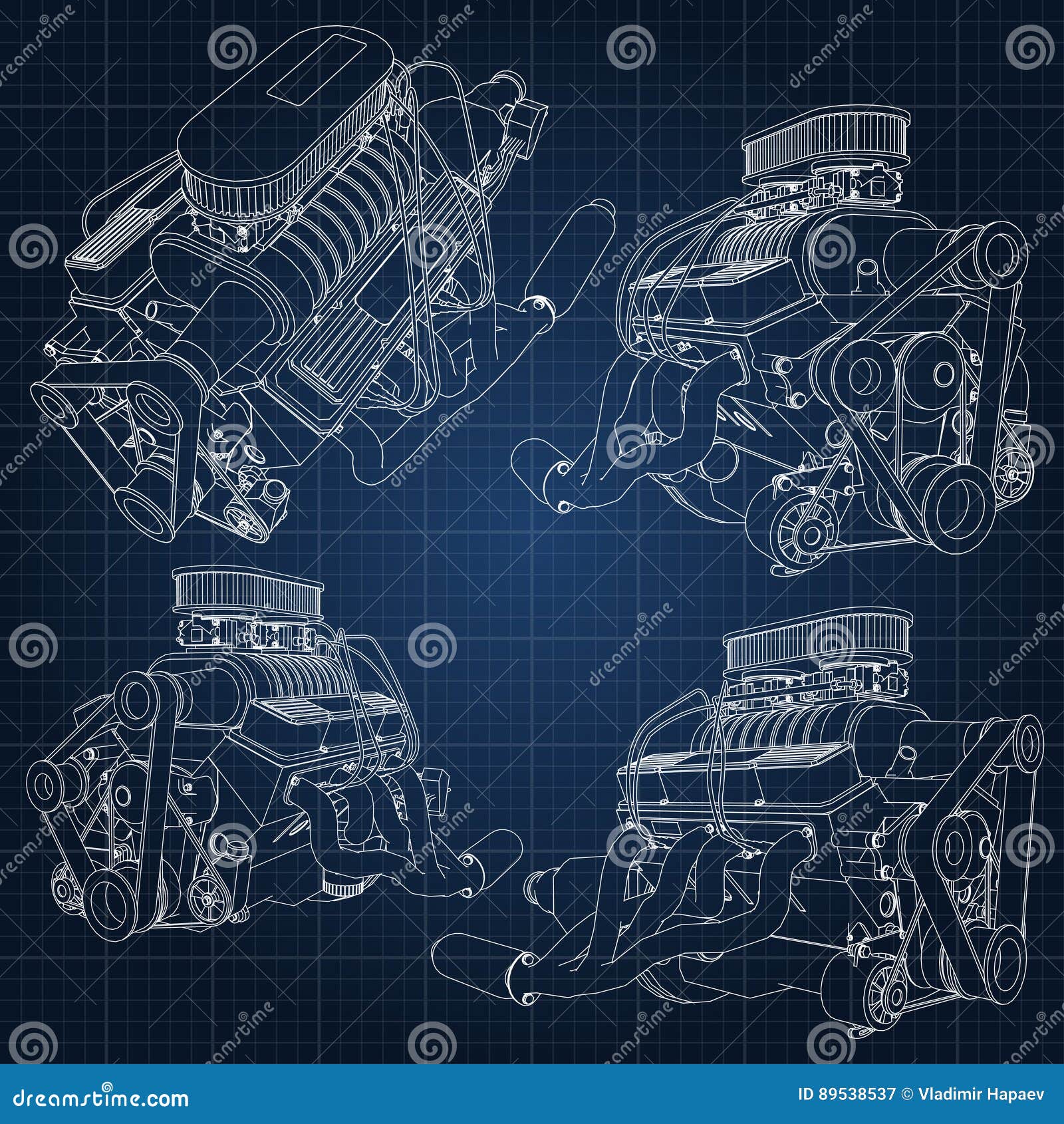 A Set of Several Types of Powerful Car Engine. the Engine is Drawn with ...