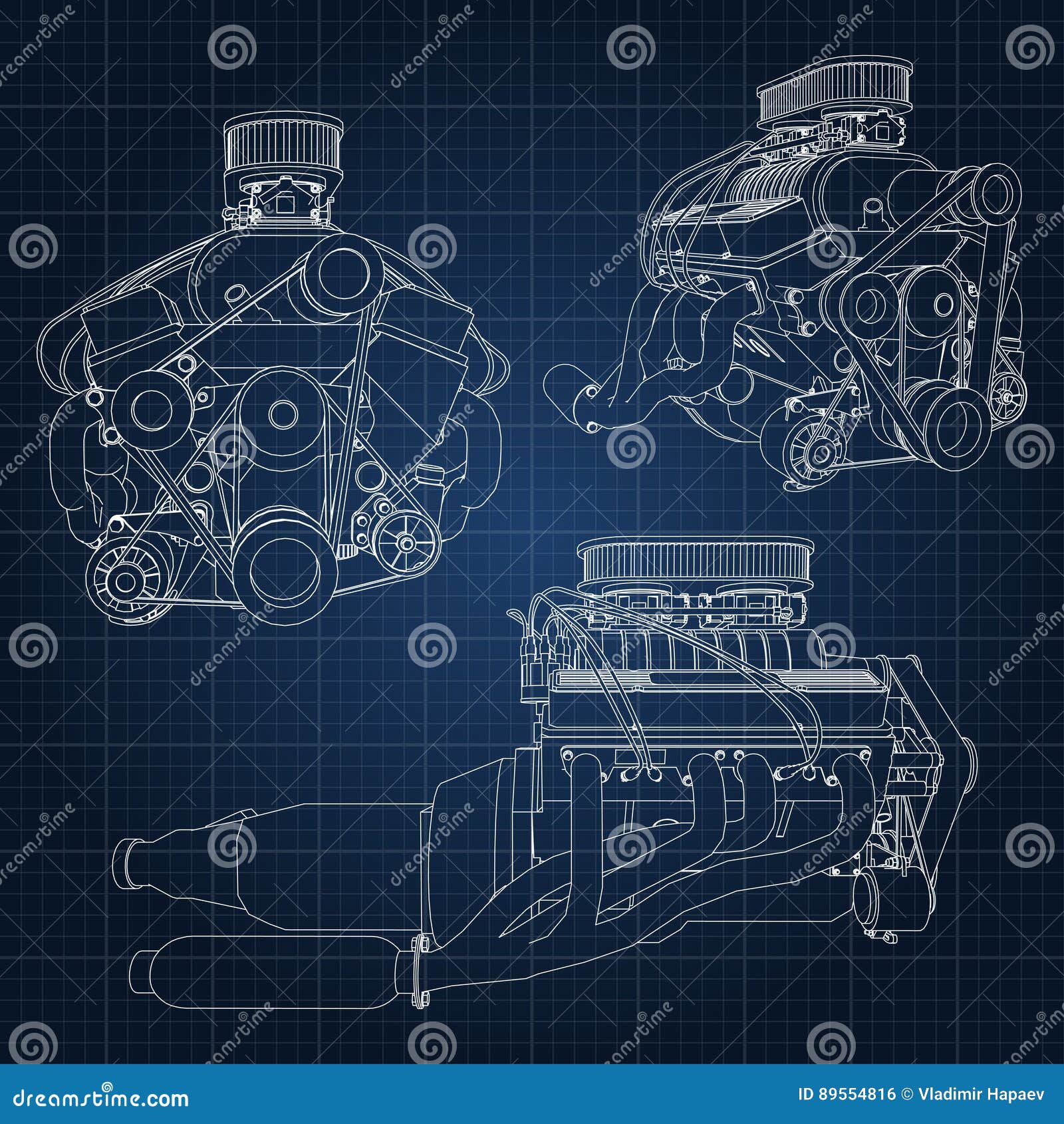 A Set of Several Types of Powerful Car Engine. the Engine is Drawn with ...