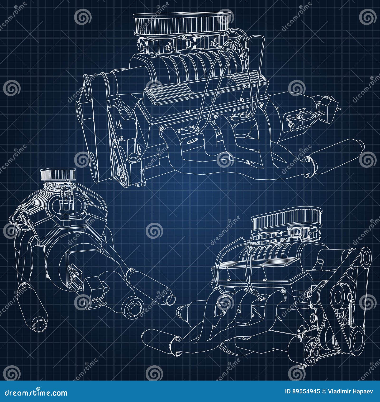 A Set of Several Types of Powerful Car Engine. the Engine is Drawn with ...