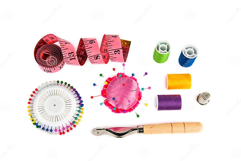 Set of Sewing Accessories Isolated on White Stock Image - Image of ...