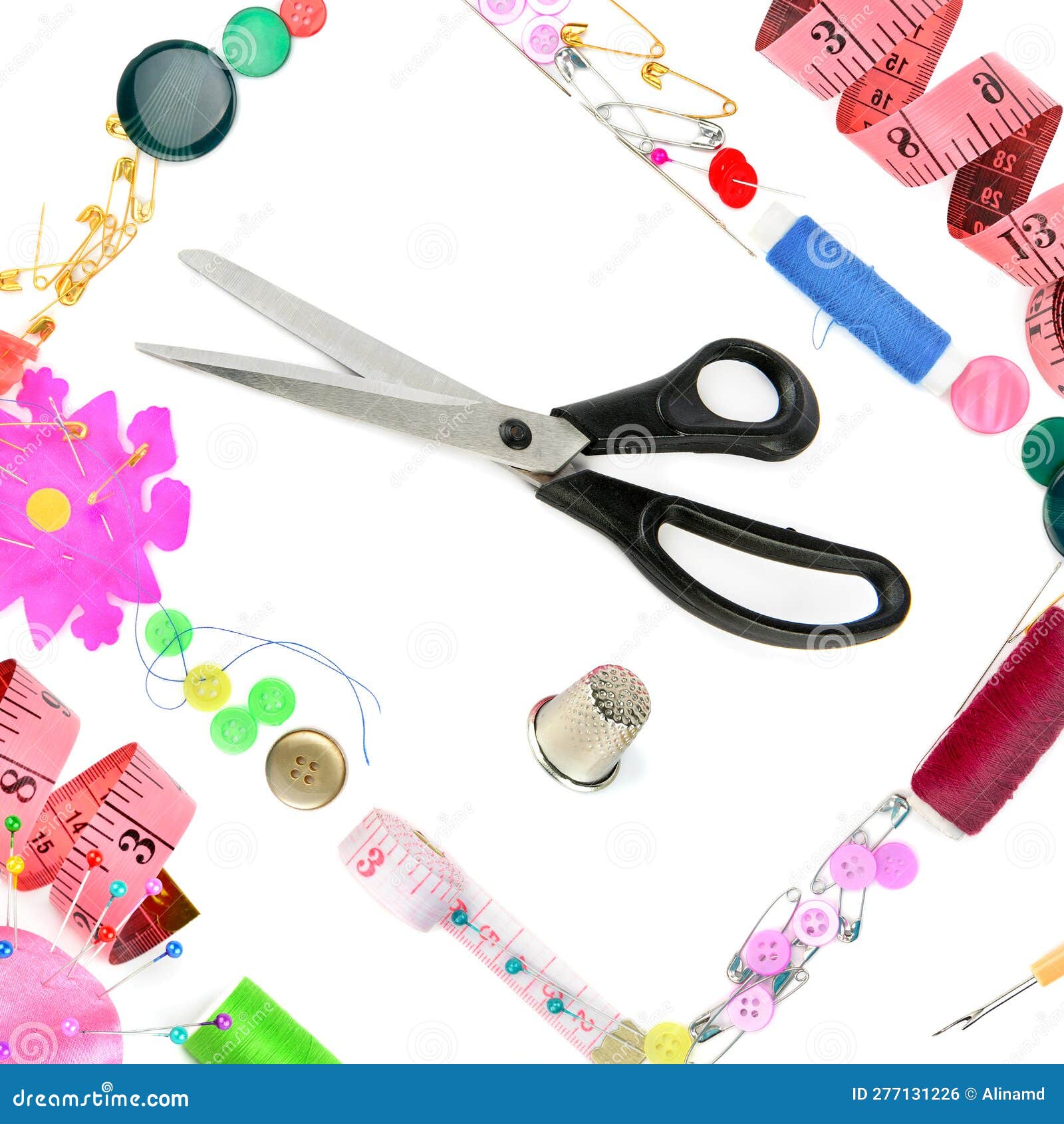 Set of Sewing Accessories Isolated on White . Collage Stock Photo ...