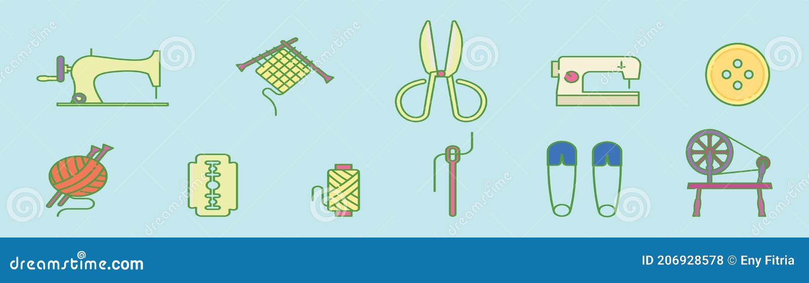Set of Sewing Cartoon Icon Design Template with Various Models. Vector ...