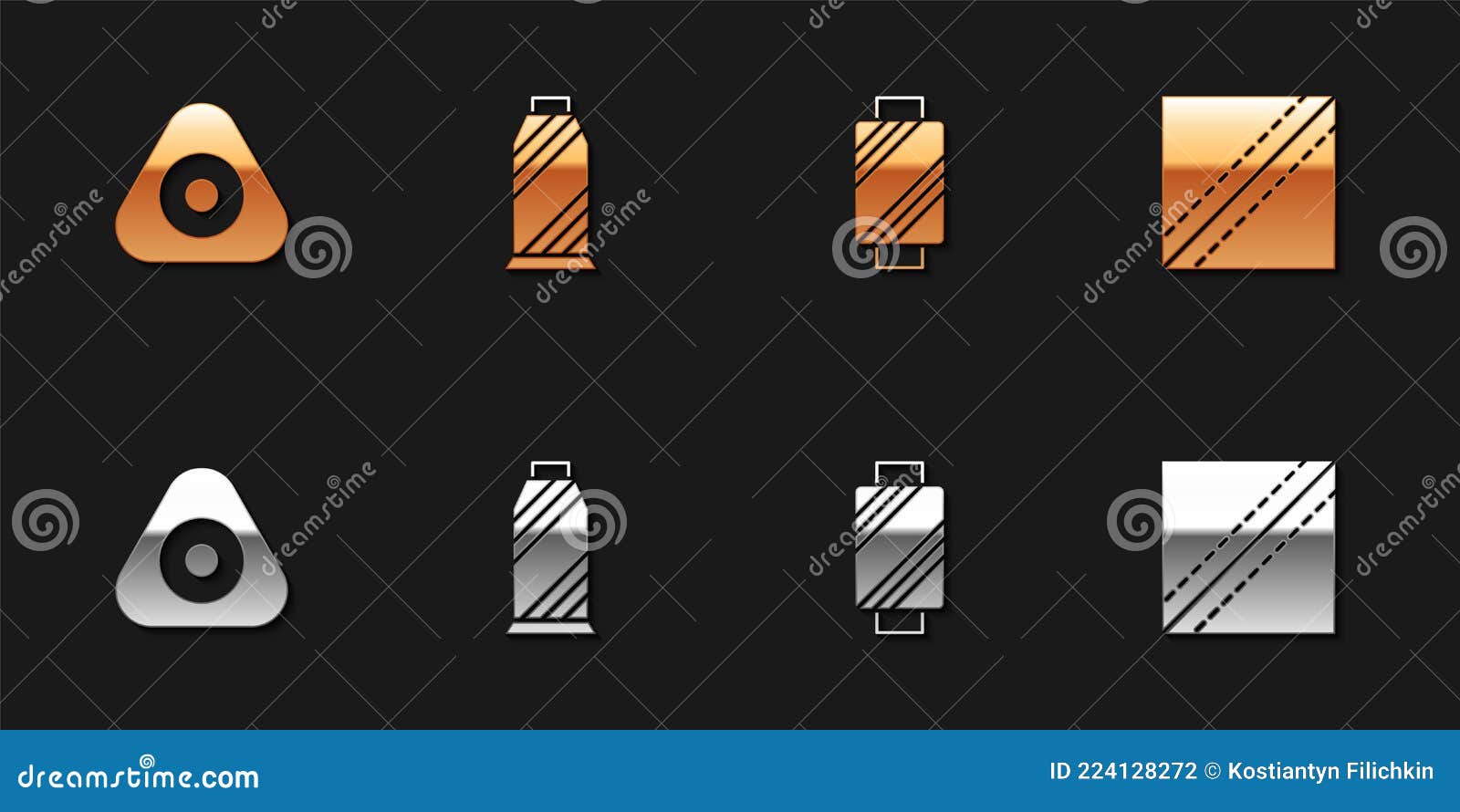 Set Sewing Chalk, Thread on Spool, and Textile Fabric Roll Icon. Vector ...