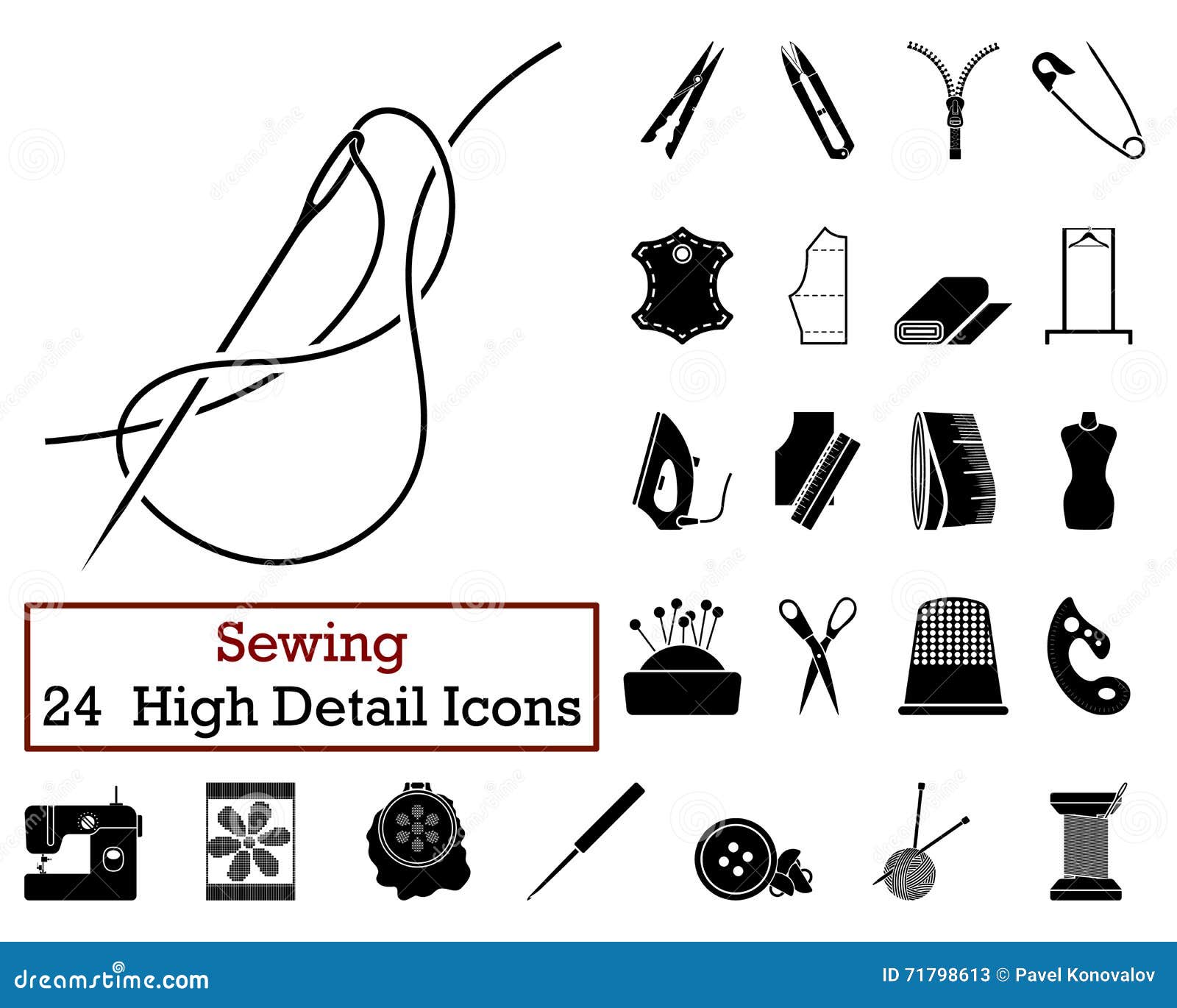 Set of 24 Sewing Icons stock vector. Illustration of line - 71798613