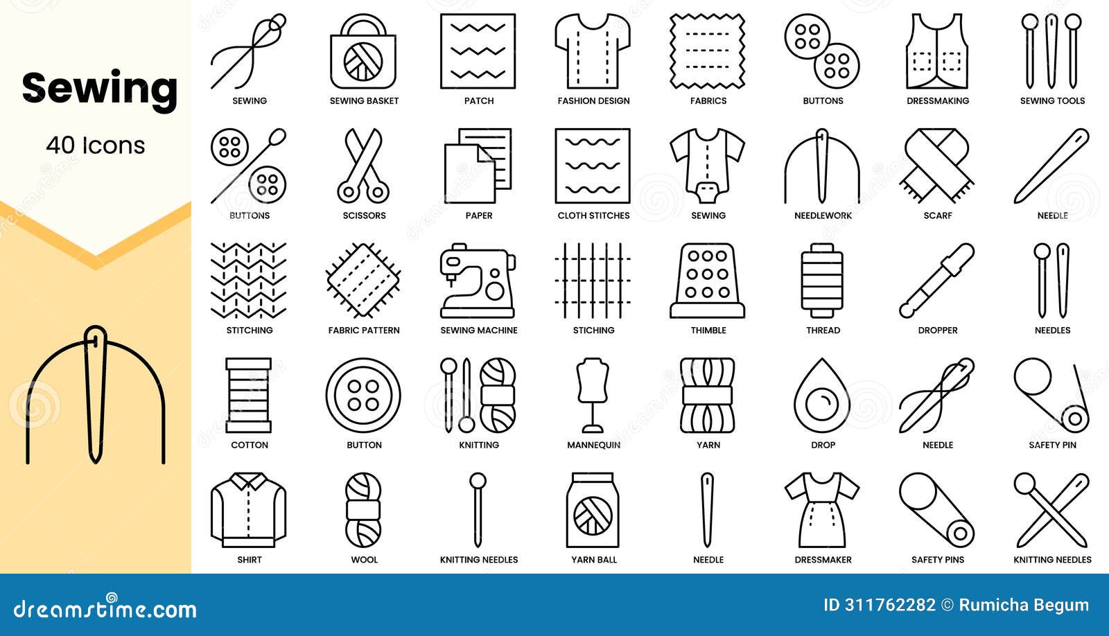 Set of Sewing Icons. Simple Line Art Style Icons Pack Stock Vector ...