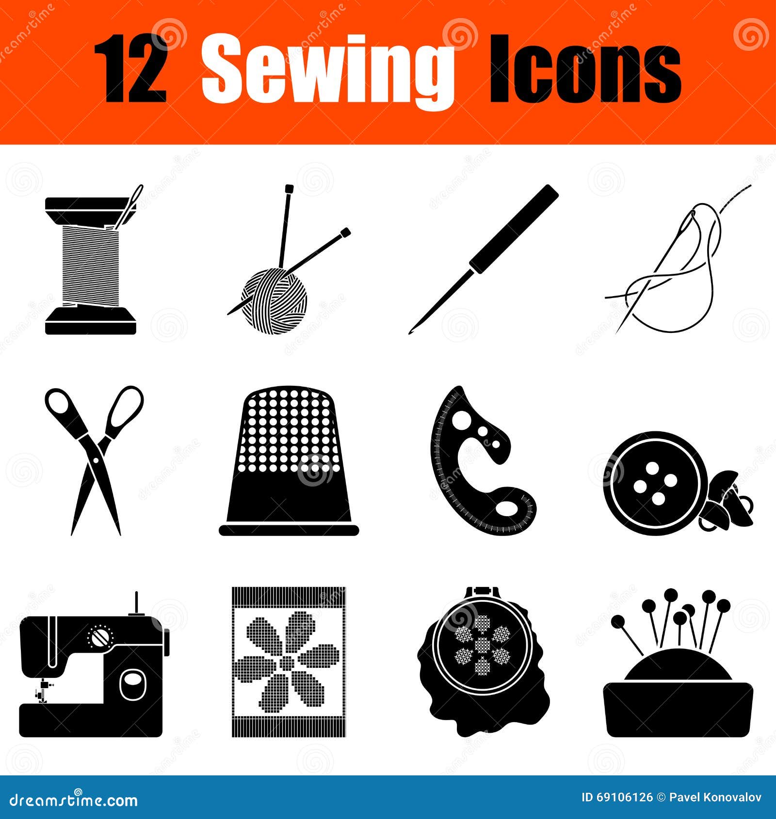 Set of sewing icons stock vector. Illustration of icon - 69106126