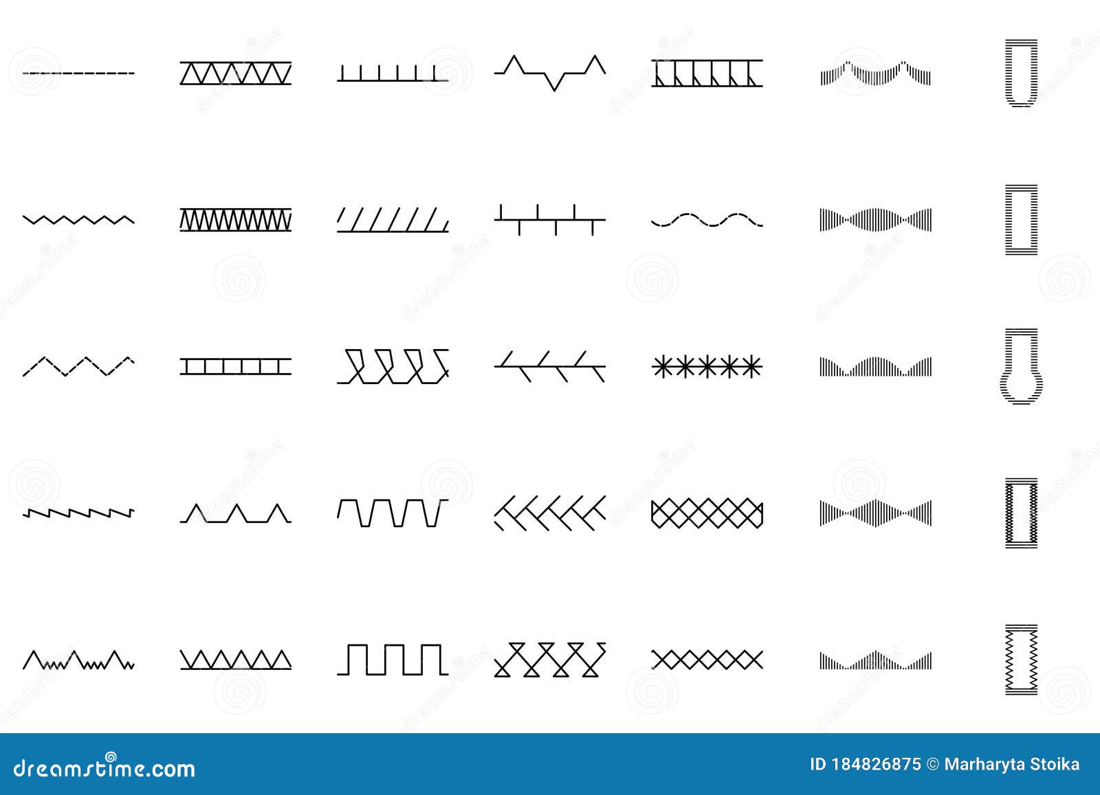 A Set of Sewing Machine Stitch Icons. Stock Vector - Illustration of ...