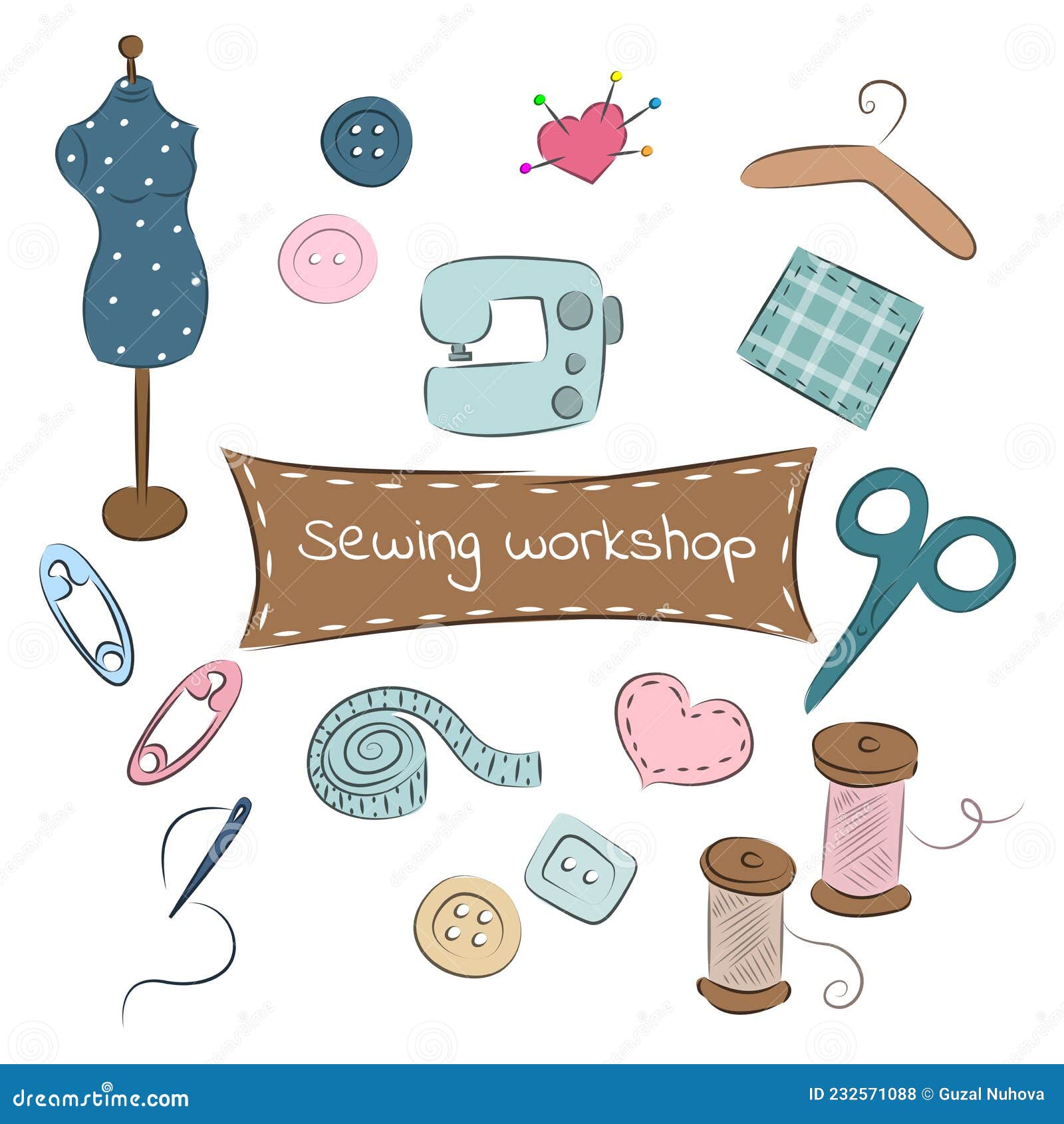 Set of Sewing Supplies Sewing Workshop Vector Illustration Stock Vector ...