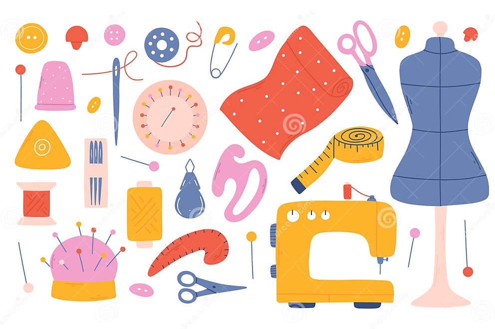 Set of Sewing Tools. Hand Drawn Collection of Sewing Elements. Sewing ...