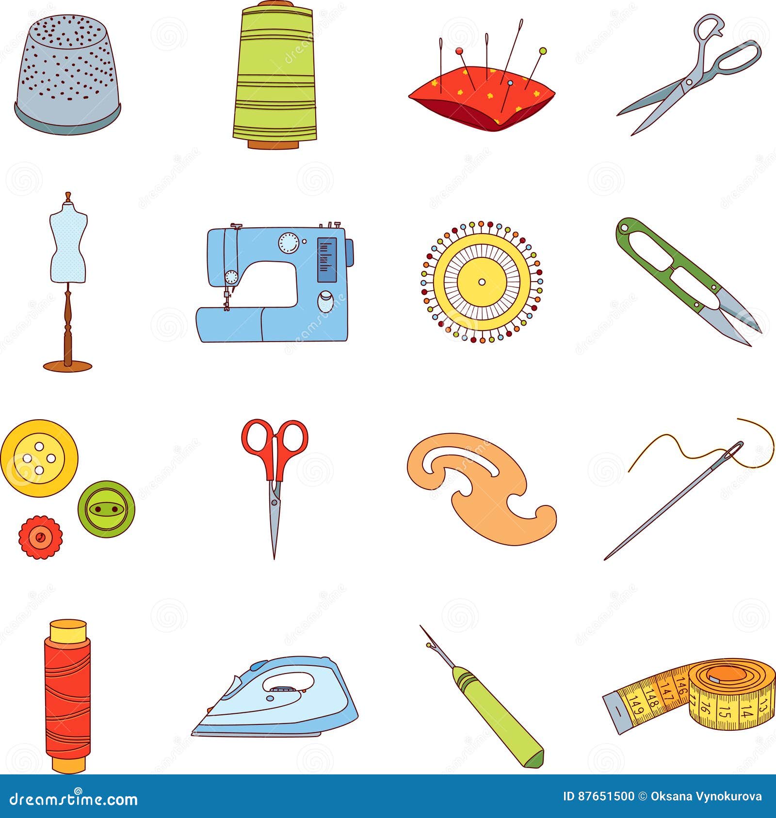 Set of sewing tools icons stock vector. Illustration of collection ...