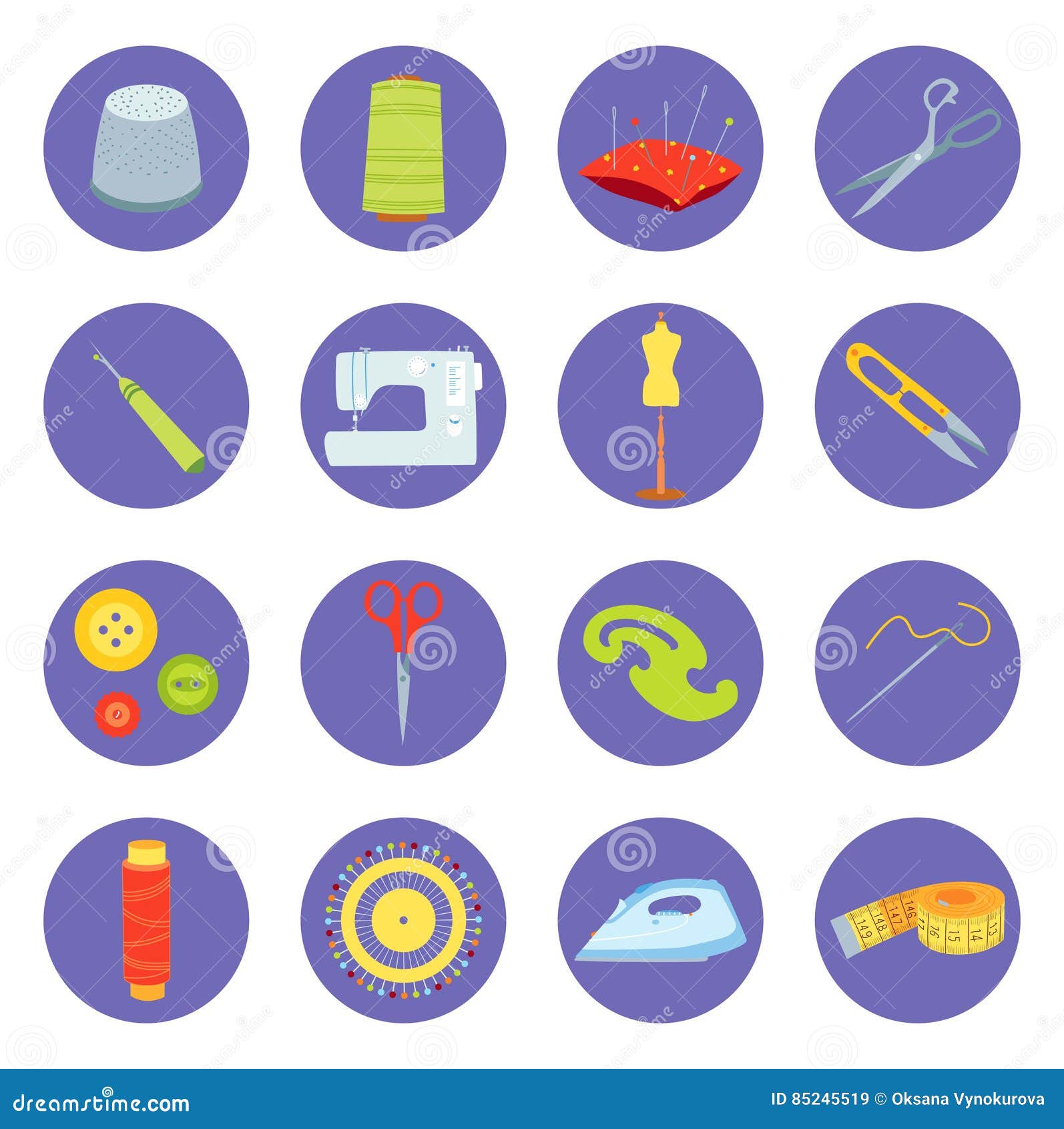 Set of sewing tools icons stock vector. Illustration of needle - 85245519