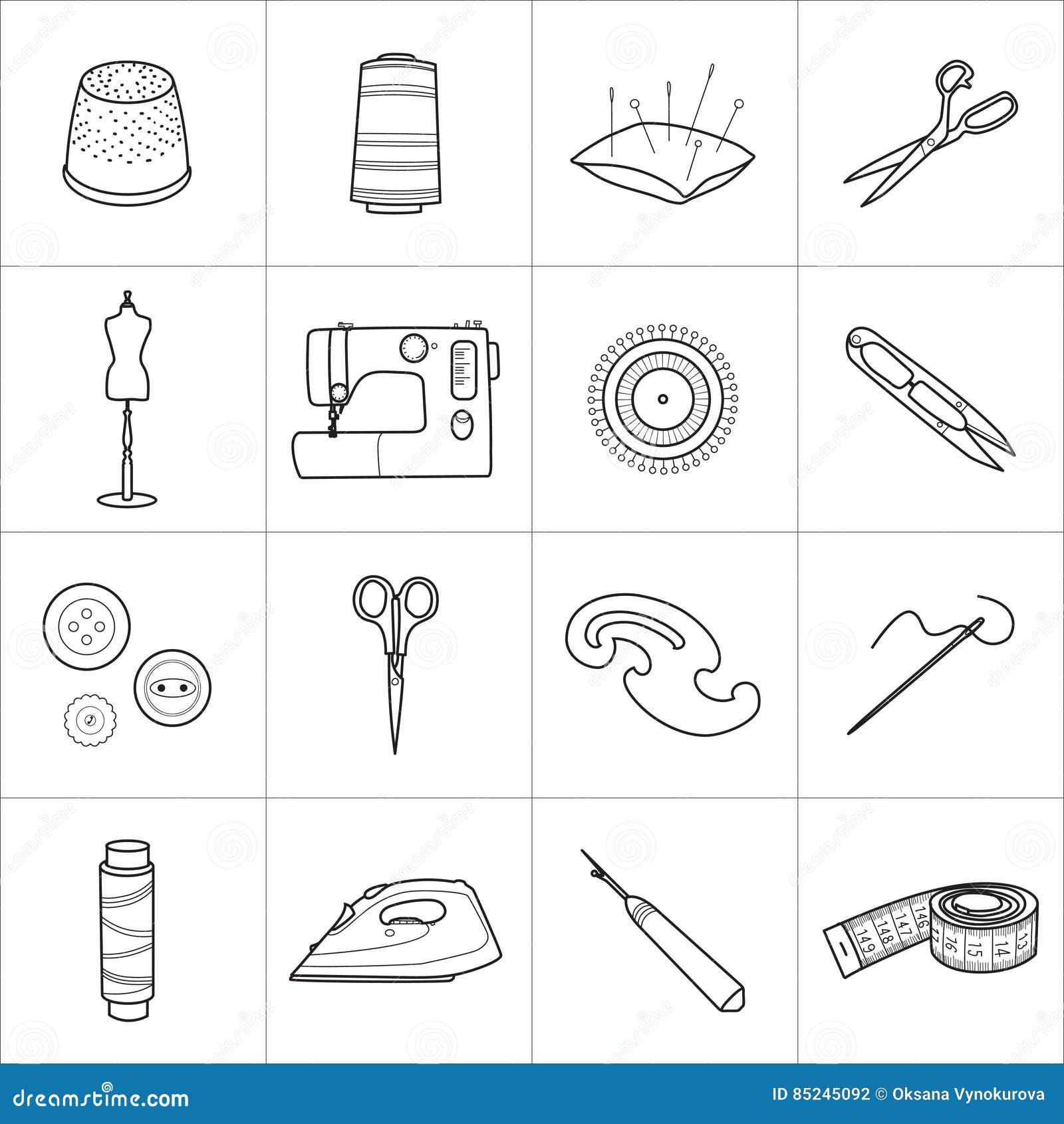 Set of sewing tools icons stock vector. Illustration of handmade - 85245092
