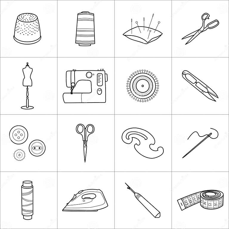 Set of sewing tools icons stock vector. Illustration of handmade - 85245092