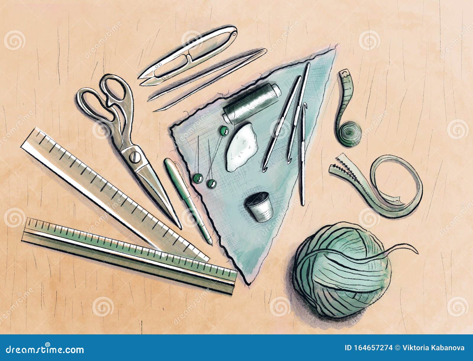 Set of Sewing tools stock illustration. Illustration of scissors ...
