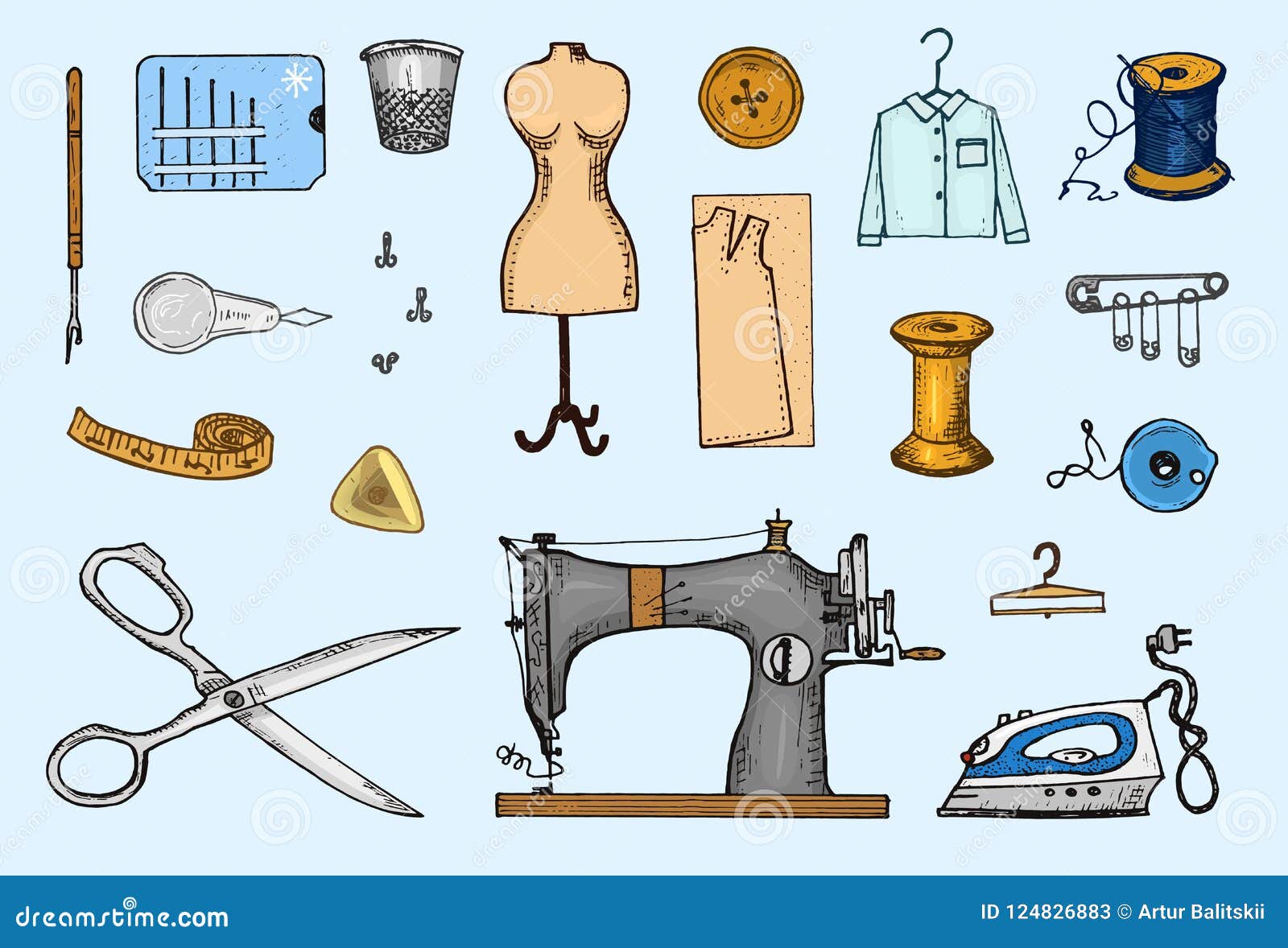 Set of Sewing Tools and Materials or Elements for Needlework. Handmade ...