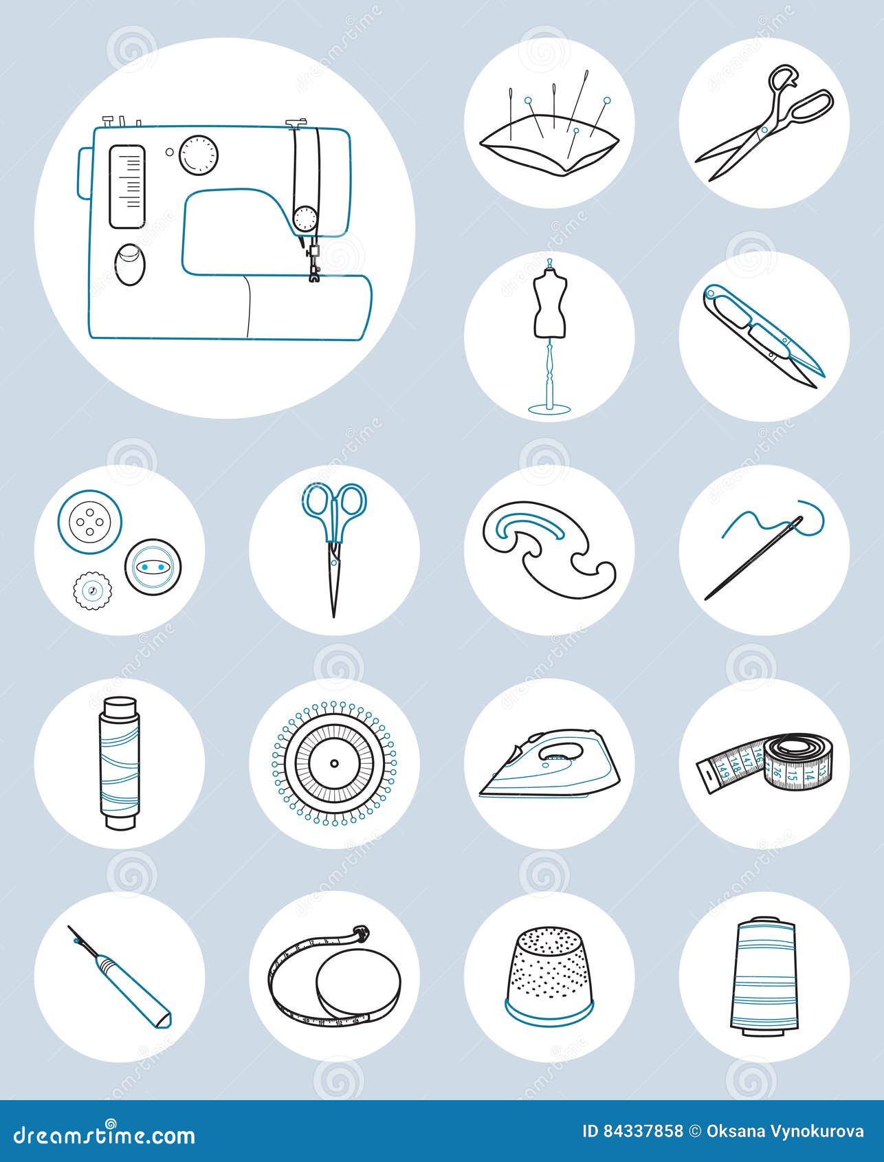 Set of Sewing Tools Vector Icons Stock Vector - Illustration of line ...