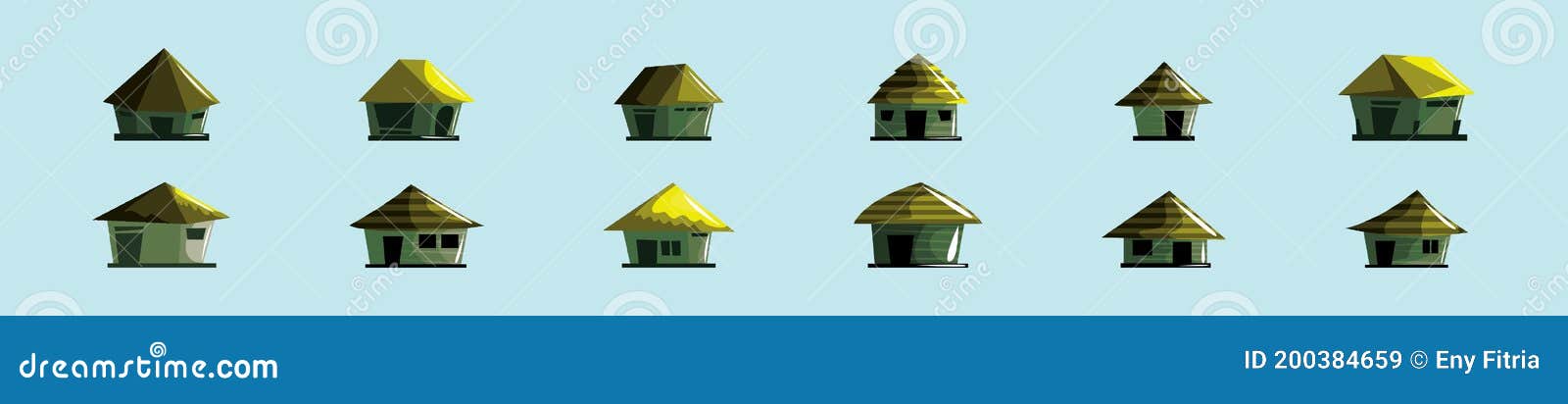 Set Of Shack Or Huts Cartoon Icon Design Template With Various Models ...