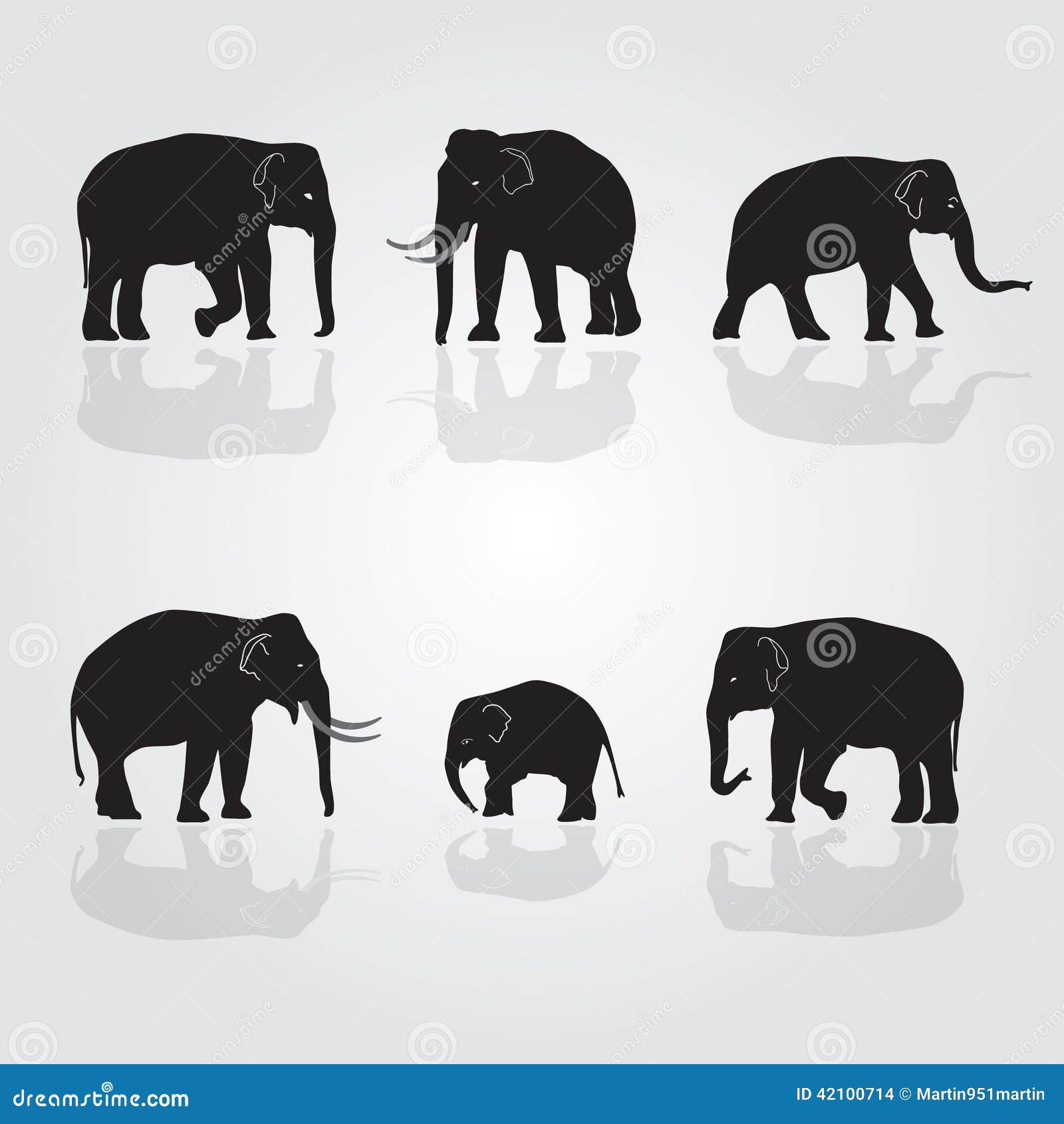 Set of shadow elephants stock vector. Illustration of fauna - 42100714