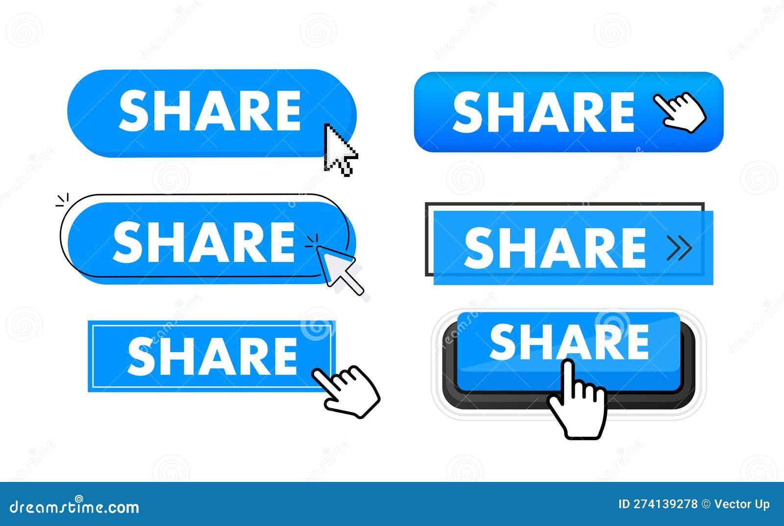 Set of Share Button. Hand Pointer Clicking Stock Vector - Illustration ...