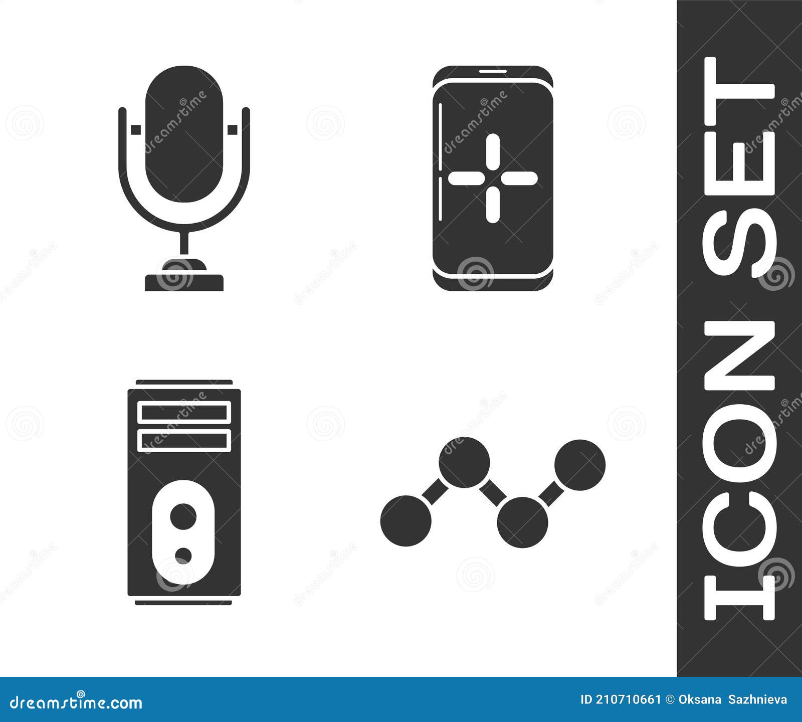 Set Share, Microphone, Computer and Smartphone and Playing in Game Icon ...