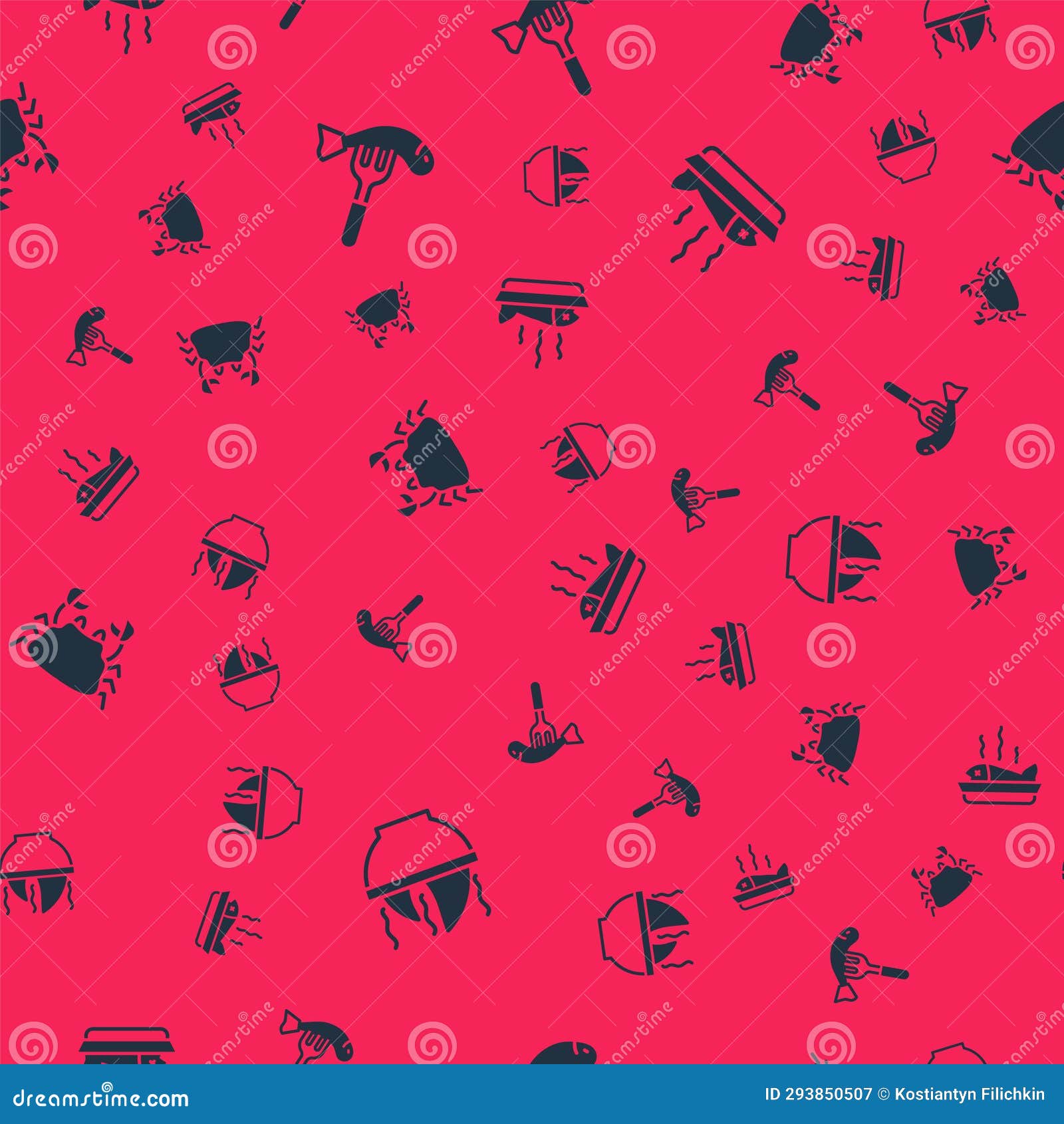 Set Shark Fin Soup, Served Fish On Plate, Crab And On Seamless Pattern ...