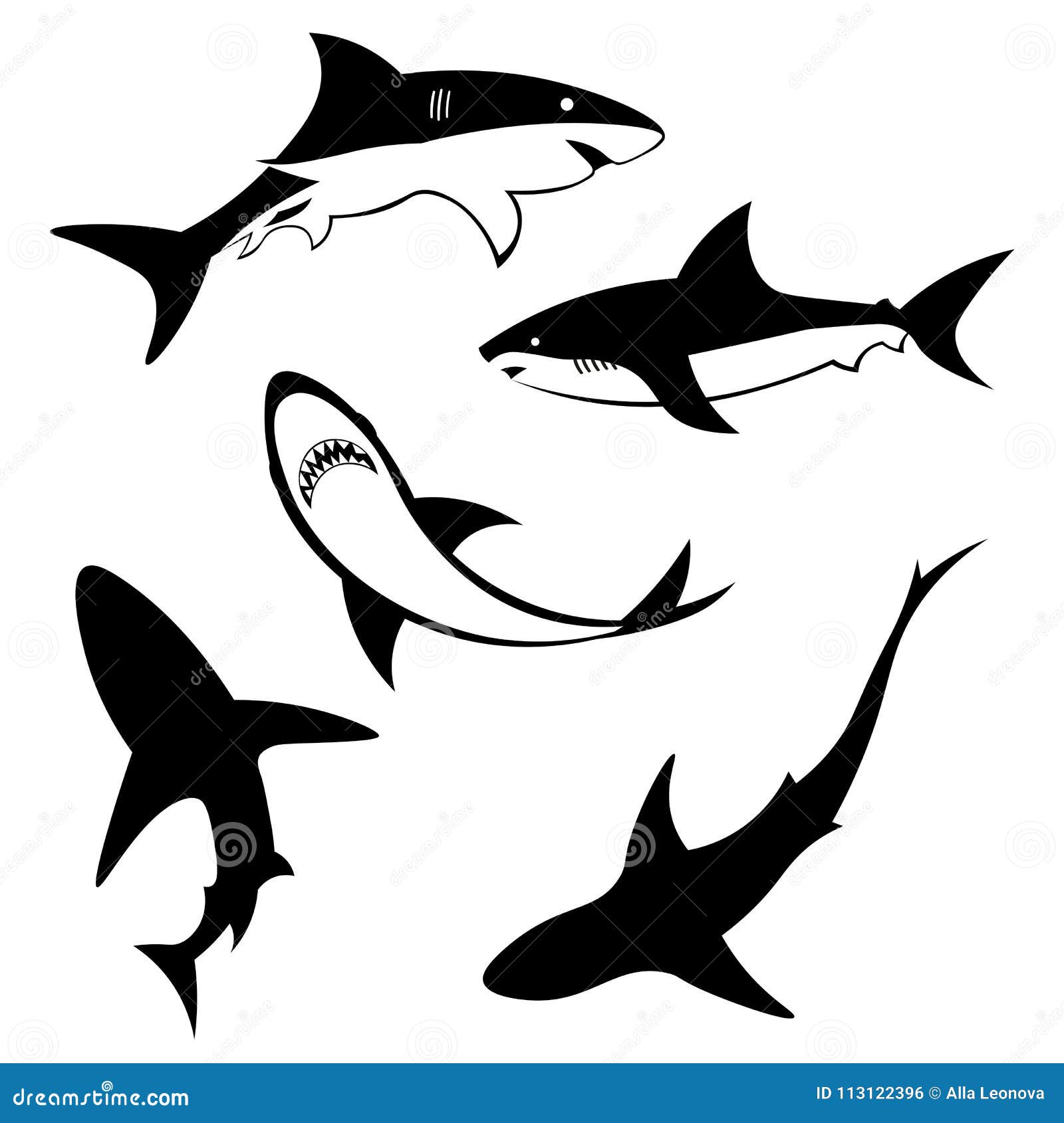 Set of Shark. Ocean Fish. Vector Illustration. Stock Vector ...