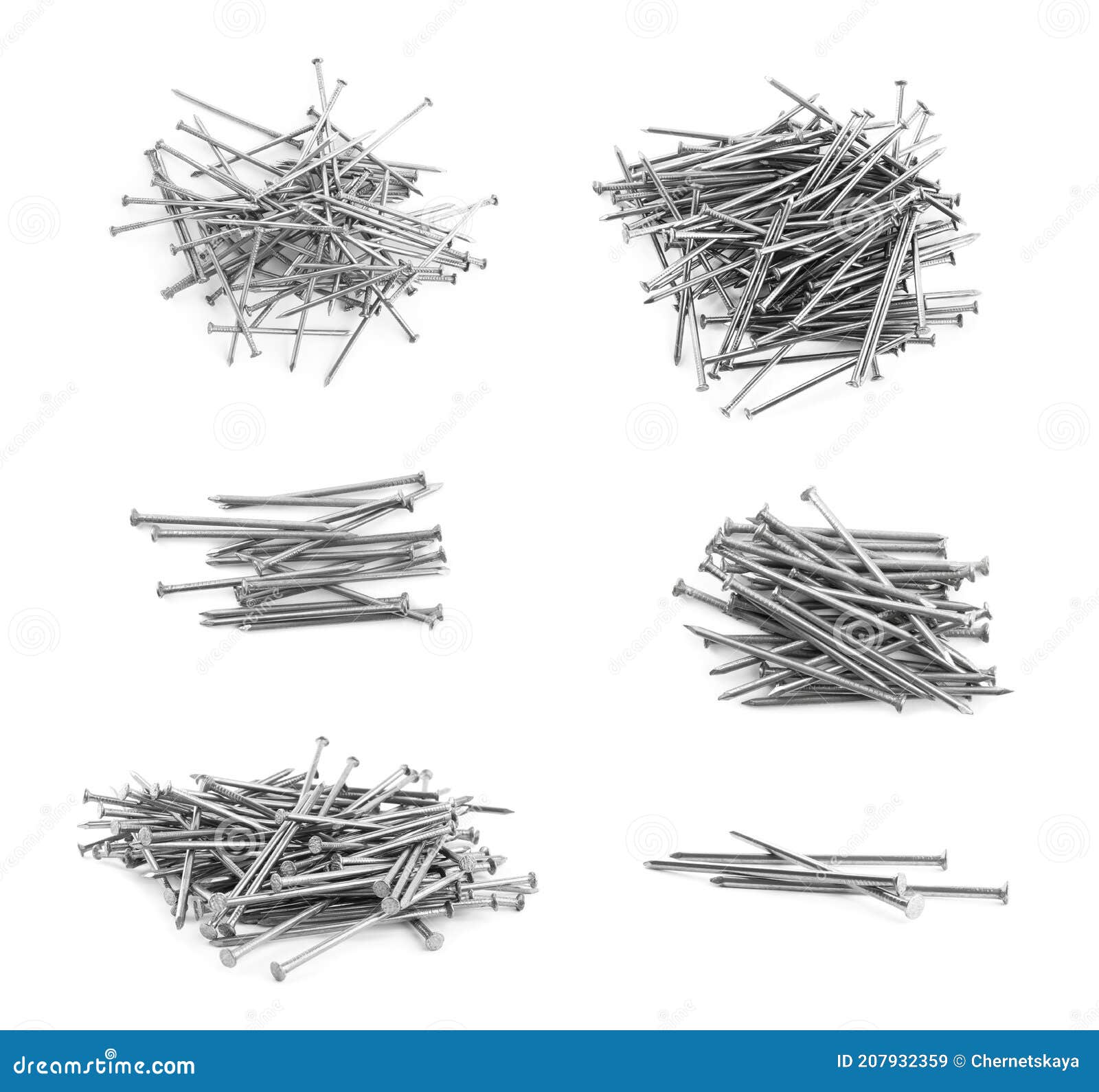 Set with Sharp Metal Nails on White Background Stock Image - Image of ...