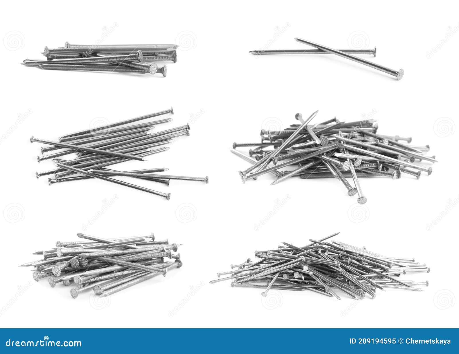 Set with Sharp Metal Nails on White Background Stock Image - Image of ...