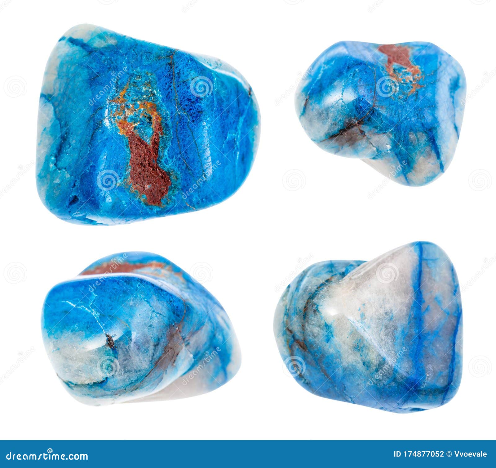 Set of Shattuckite Gemstones Isolated on White Stock Photo - Image of ...