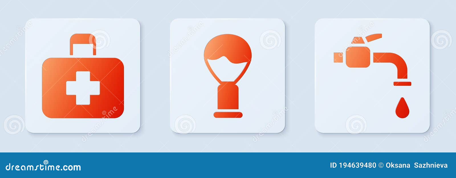 Set Shaving Brush, First Aid Kit and Water Tap. White Square Button ...