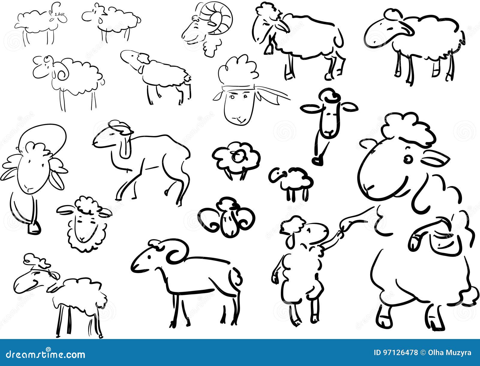 Set Sheep Doodle - Line Decor Element Stock Vector - Illustration of ...