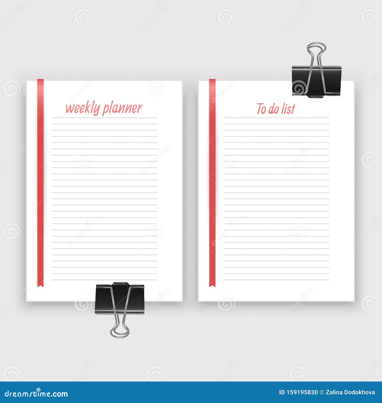 Set of Sheet of Paper in A4 Format with Weekly Planner and List for ...