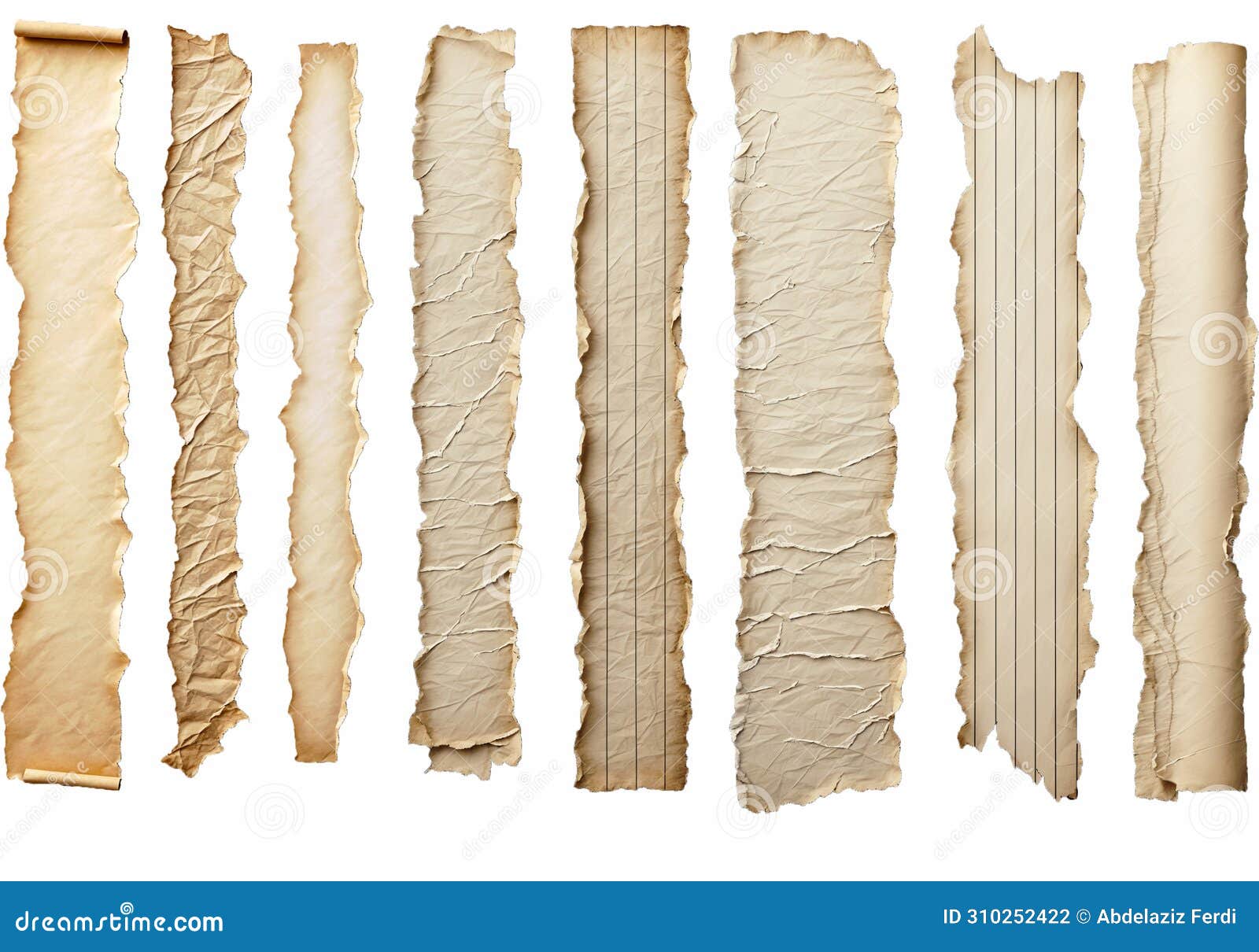 Set of 8 Sheets of Old and Torn Paper Strips with Different Textures ...