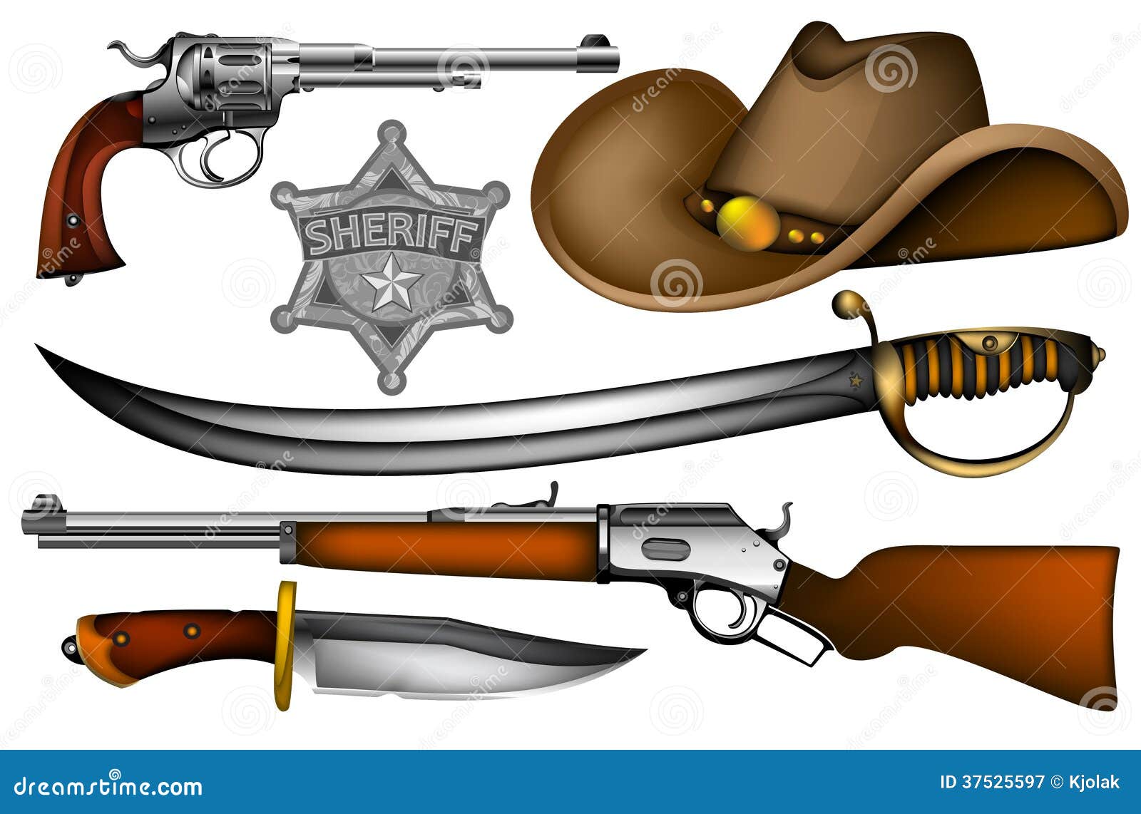 Set of sheriffs weapons stock vector. Illustration of style - 37525597