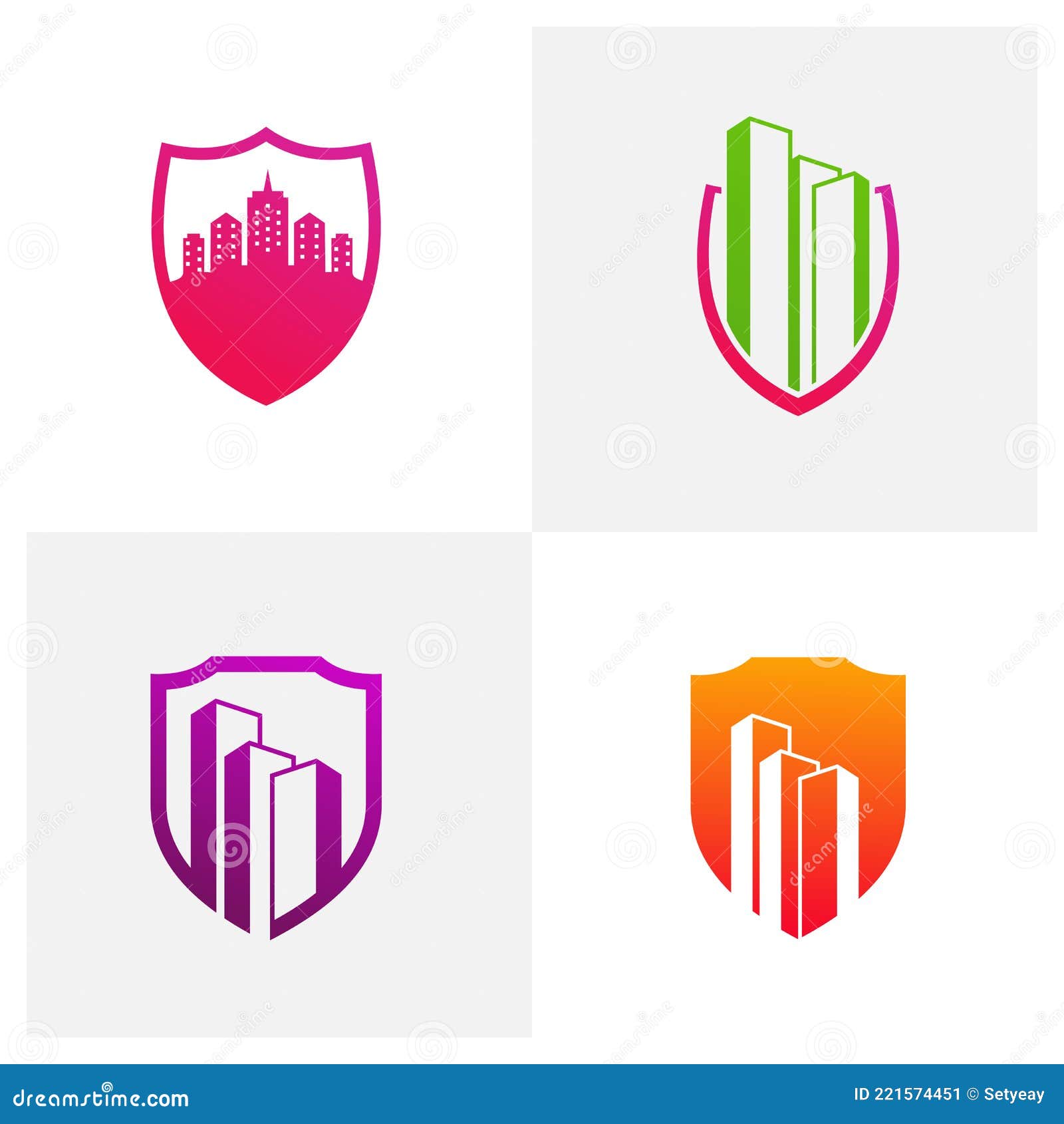 Set of Shield City Logo Vector Template, Creative Building Logo Design ...