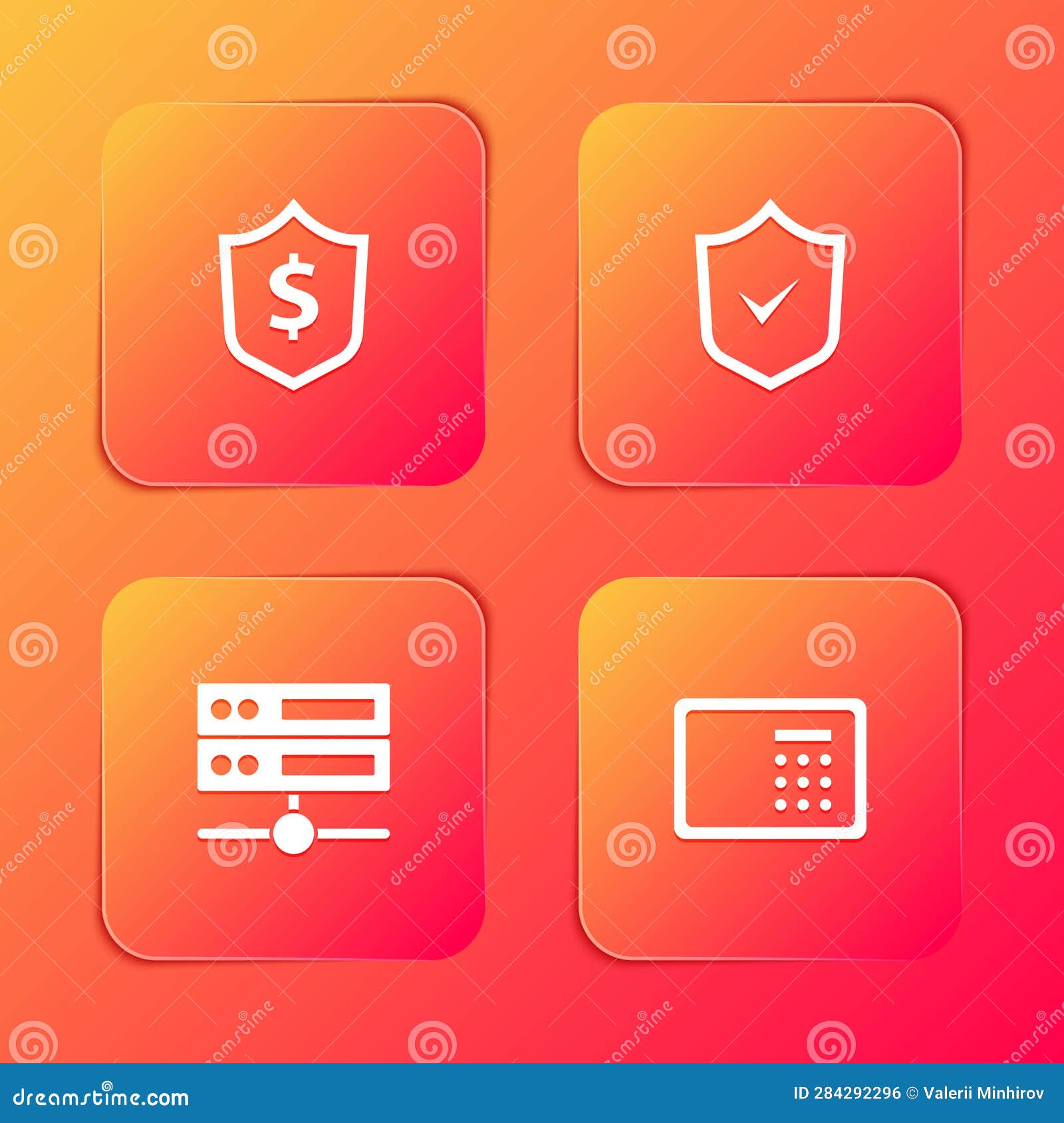 Set Shield with Dollar, Check Mark, Server, Data, Web Hosting and Safe Icon. Vector Stock ...