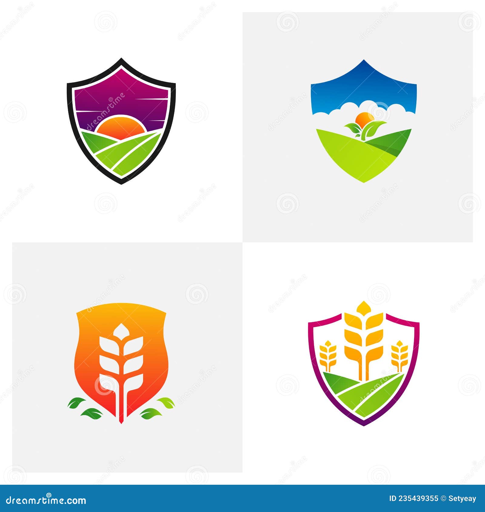 Set of Shield Farm Logo Design Vector Template. Farm Logo Concept Stock ...