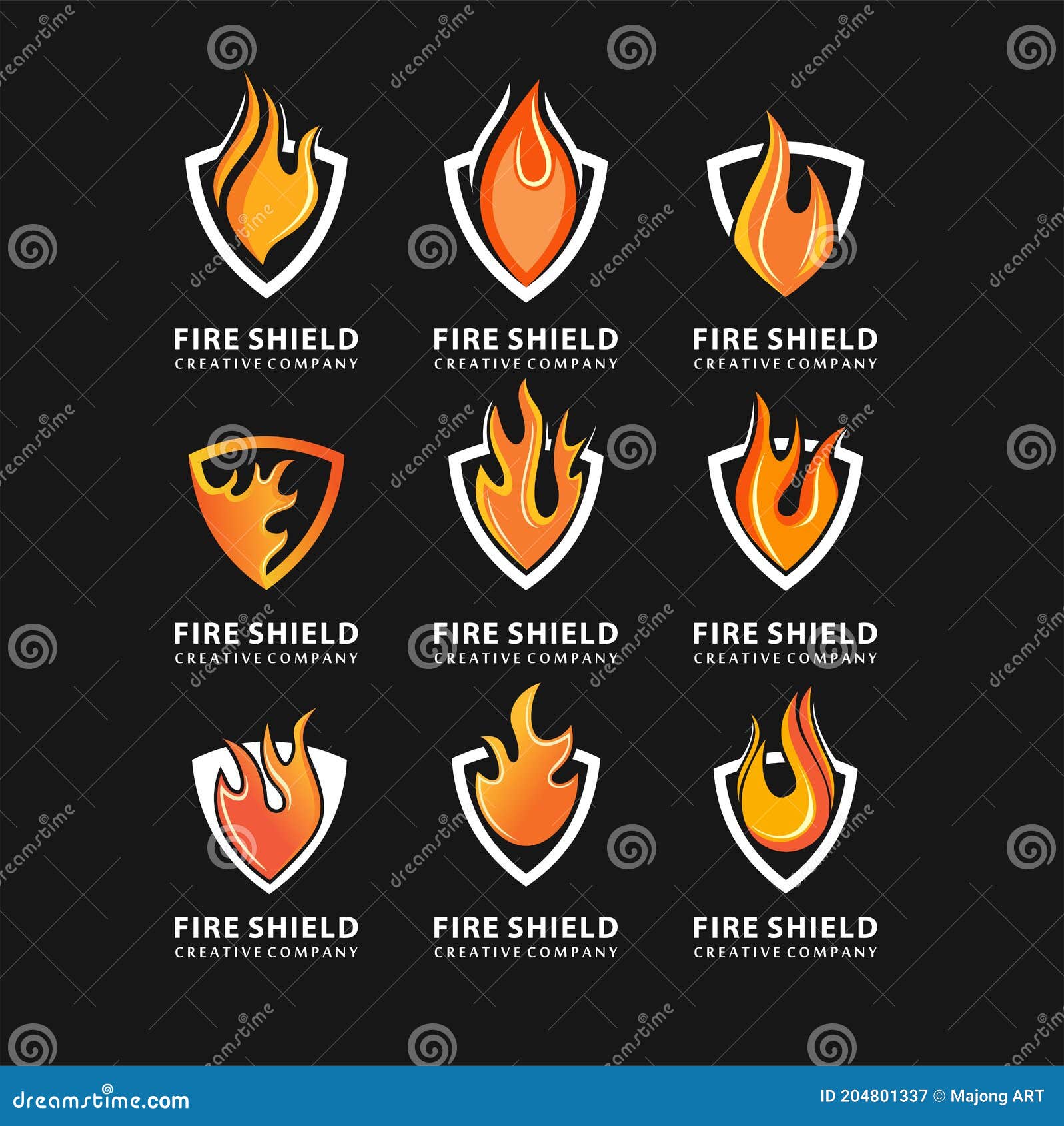 Set of Shield Fire Logo Design Element, Security Logo Stock Vector ...