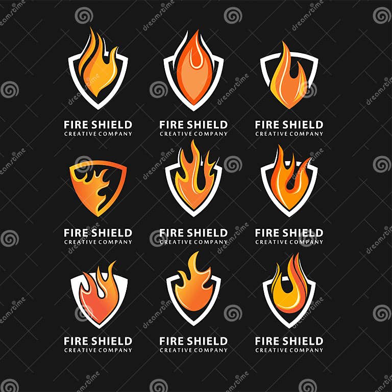 Set of Shield Fire Logo Design Element, Security Logo Stock Vector ...