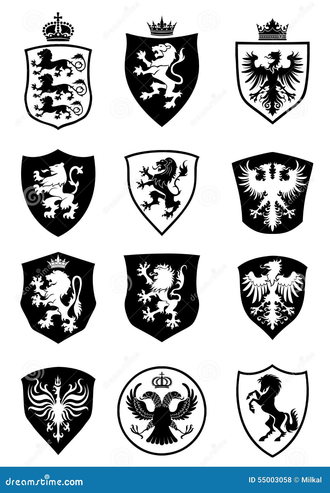 Set of shield heraldry stock vector. Illustration of feline - 55003058