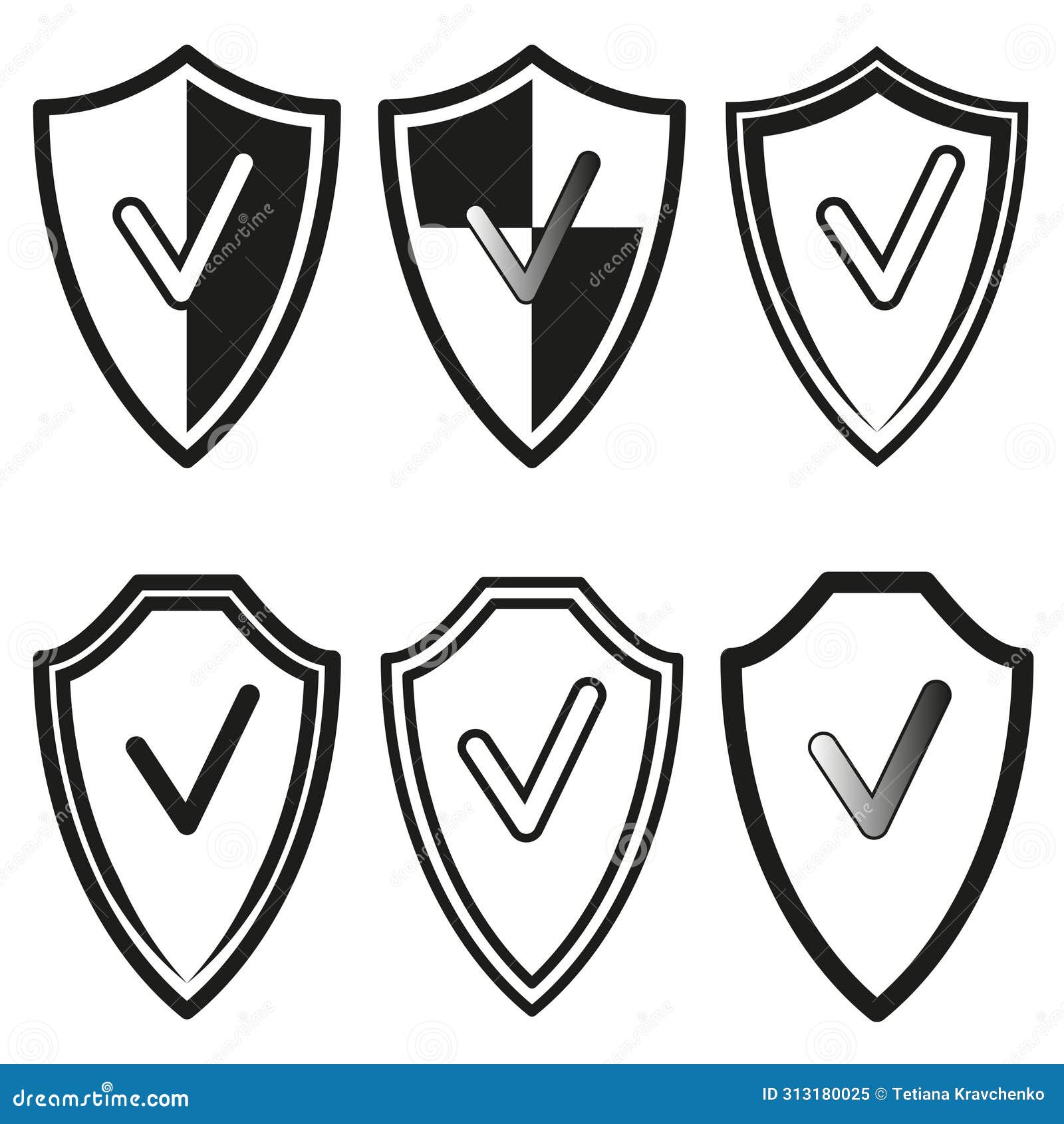 Set of Shield Icons with Check Marks. Security Approval Symbols. Vector ...