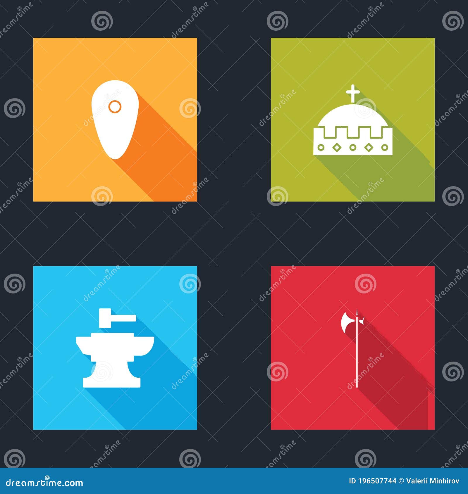 Set Shield, King Crown, Anvil for Blacksmithing Hammer and Medieval ...