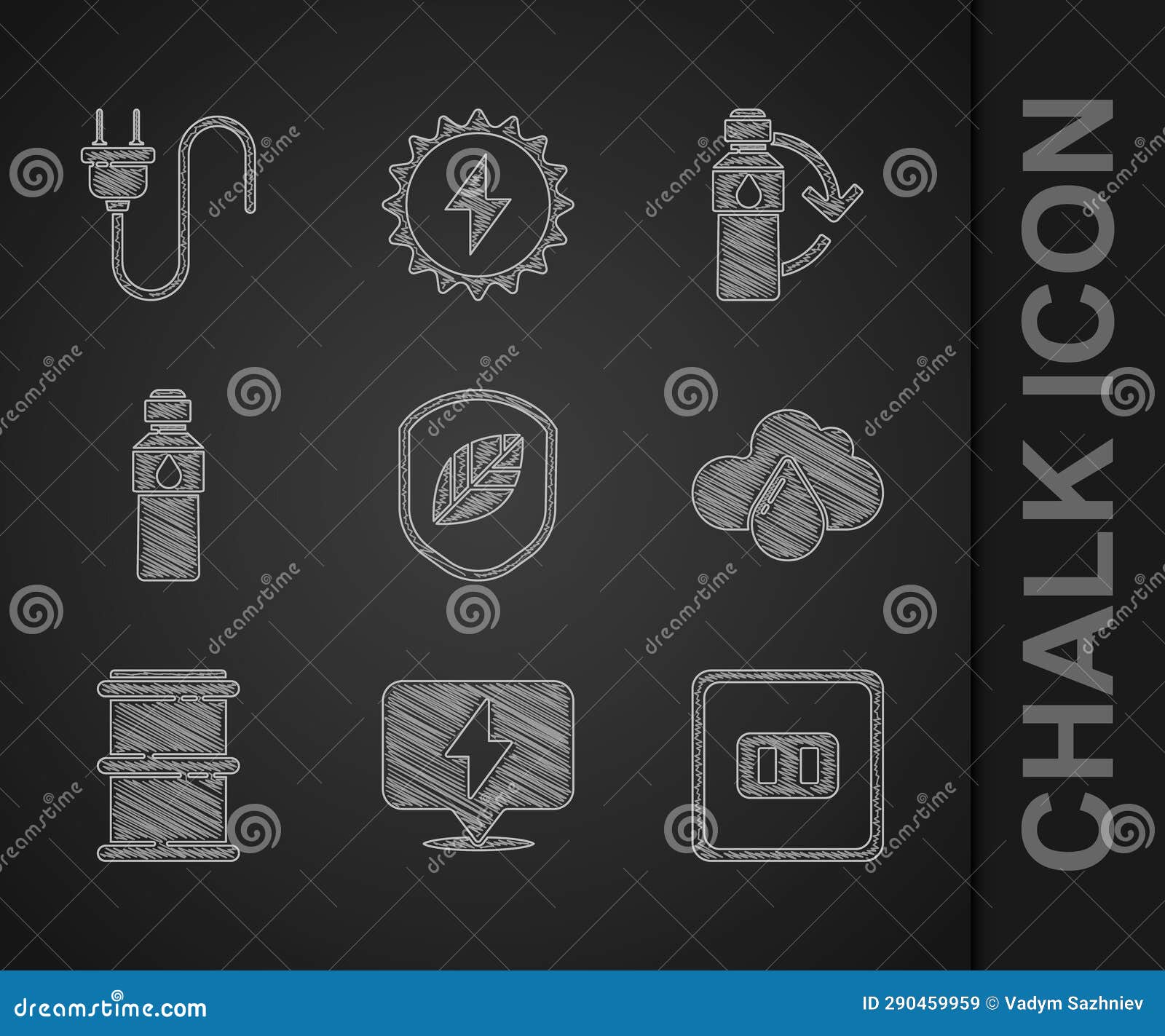 Set Shield with Leaf, Lightning Bolt, Electrical Outlet, Cloud Rain ...