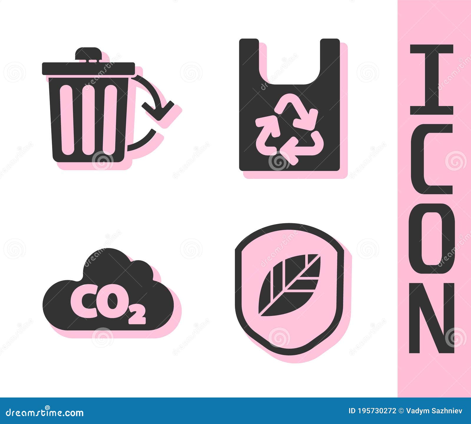 Set Shield with Leaf, Recycle Bin with Recycle, CO2 Emissions in Cloud ...