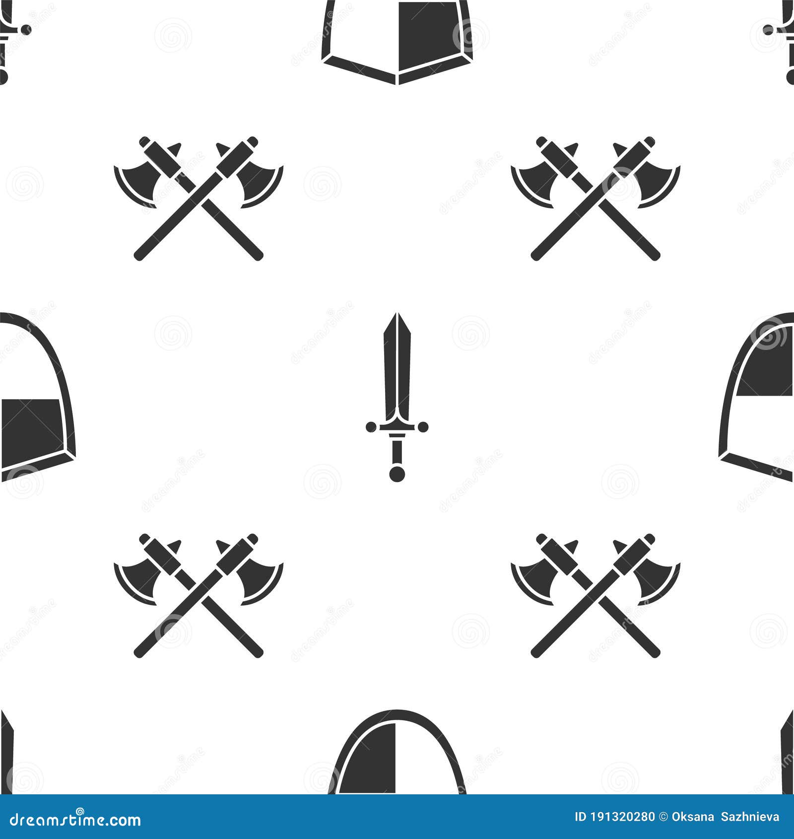 Set Shield, Medieval Sword and Crossed Medieval Axes on Seamless ...