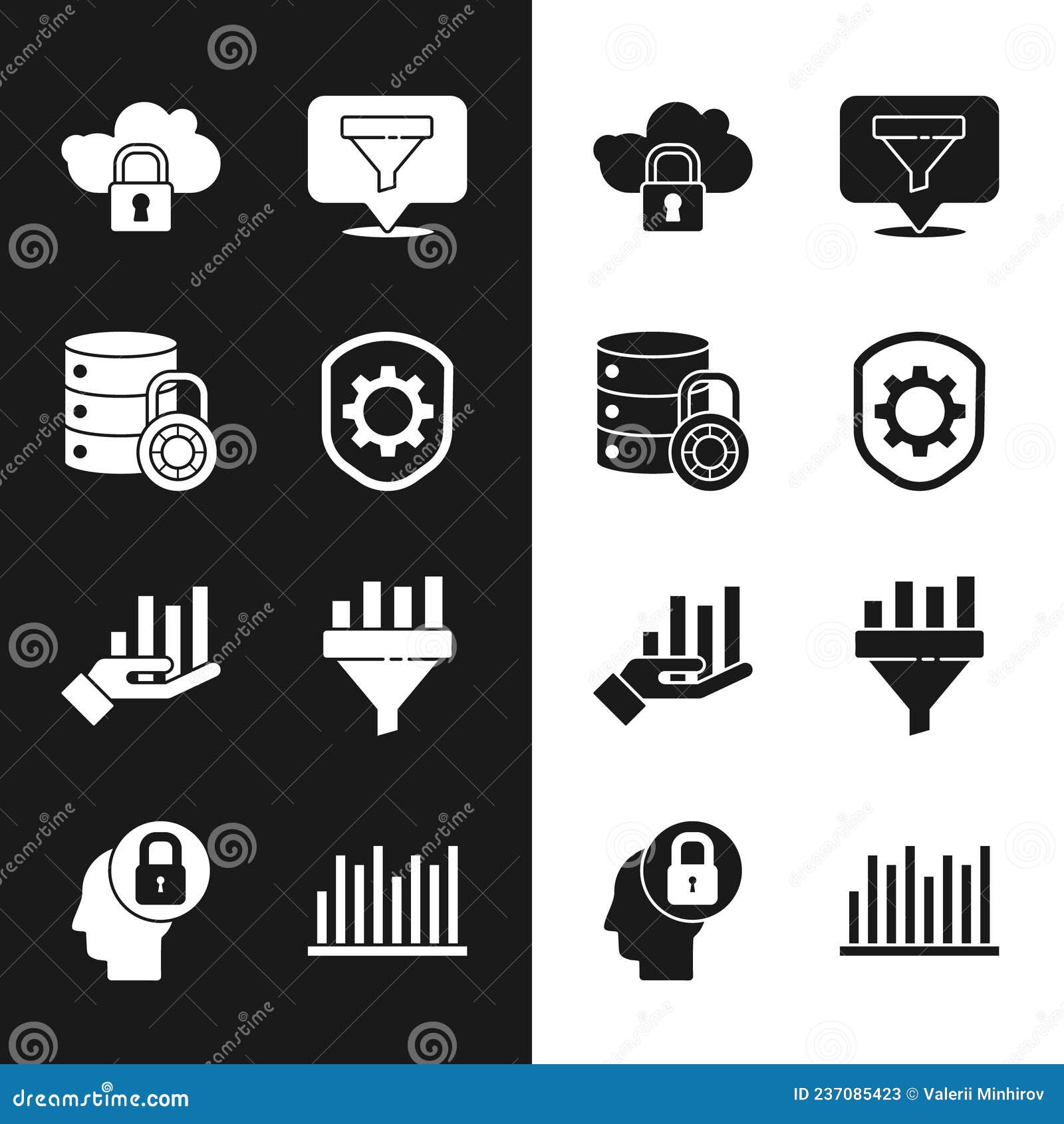 Set Shield with Settings Gear, Server Security Lock, Cloud Computing ...
